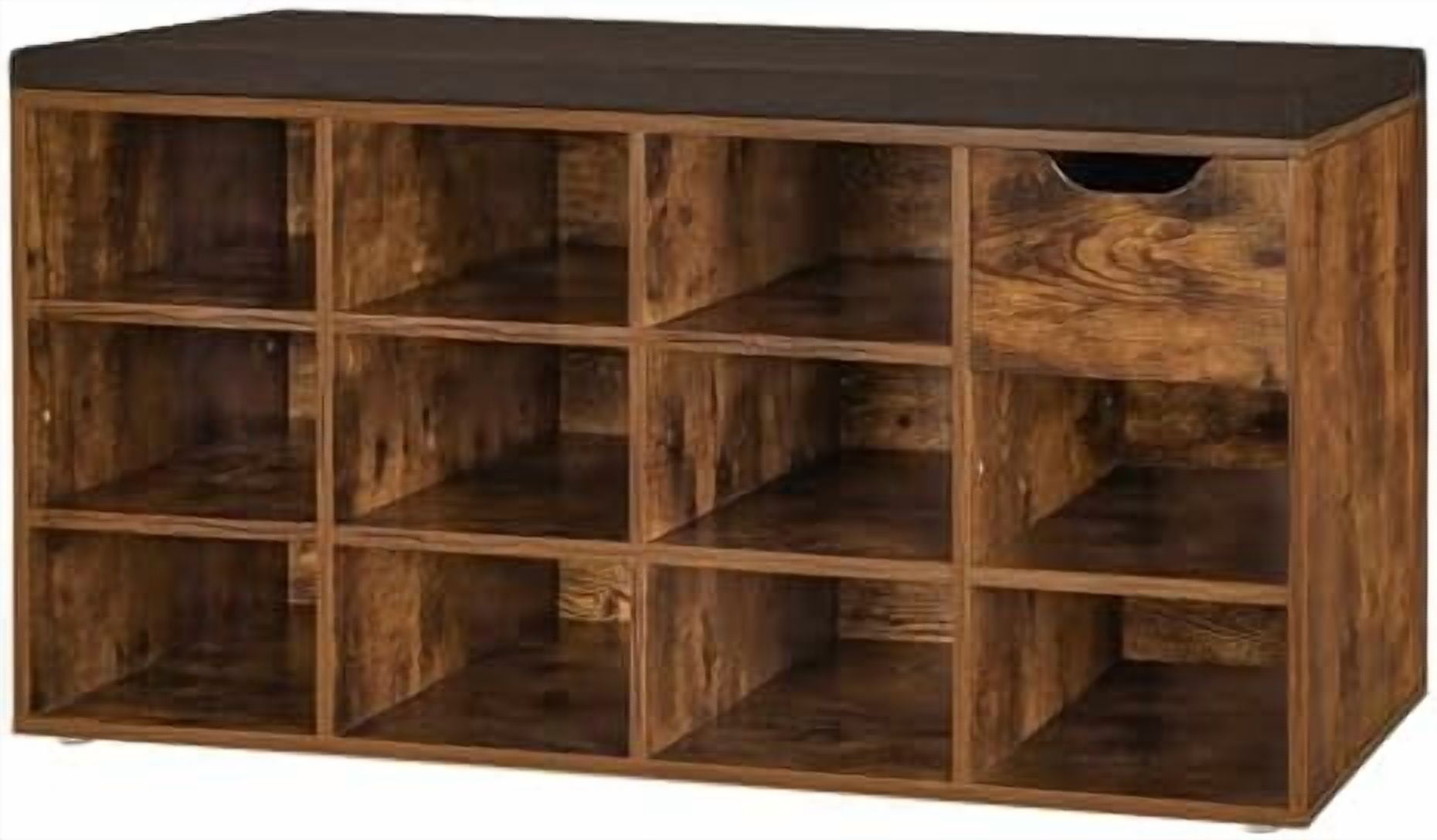 Shoe Bench, Entryway Storage Bench with Drawer and 14 Cubbies, Long ...