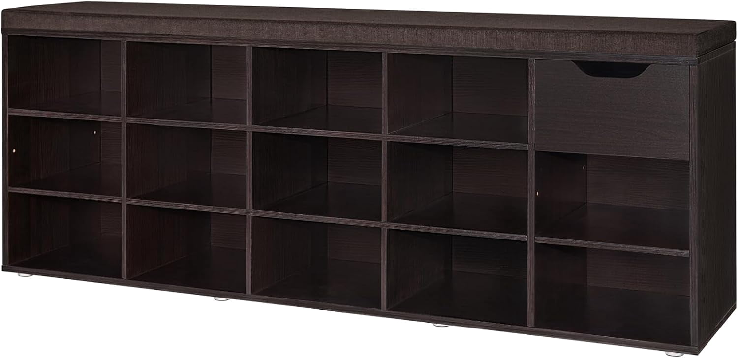 Shoe Bench, Entryway Storage Bench with Drawer and 14 Cubbies, Long ...