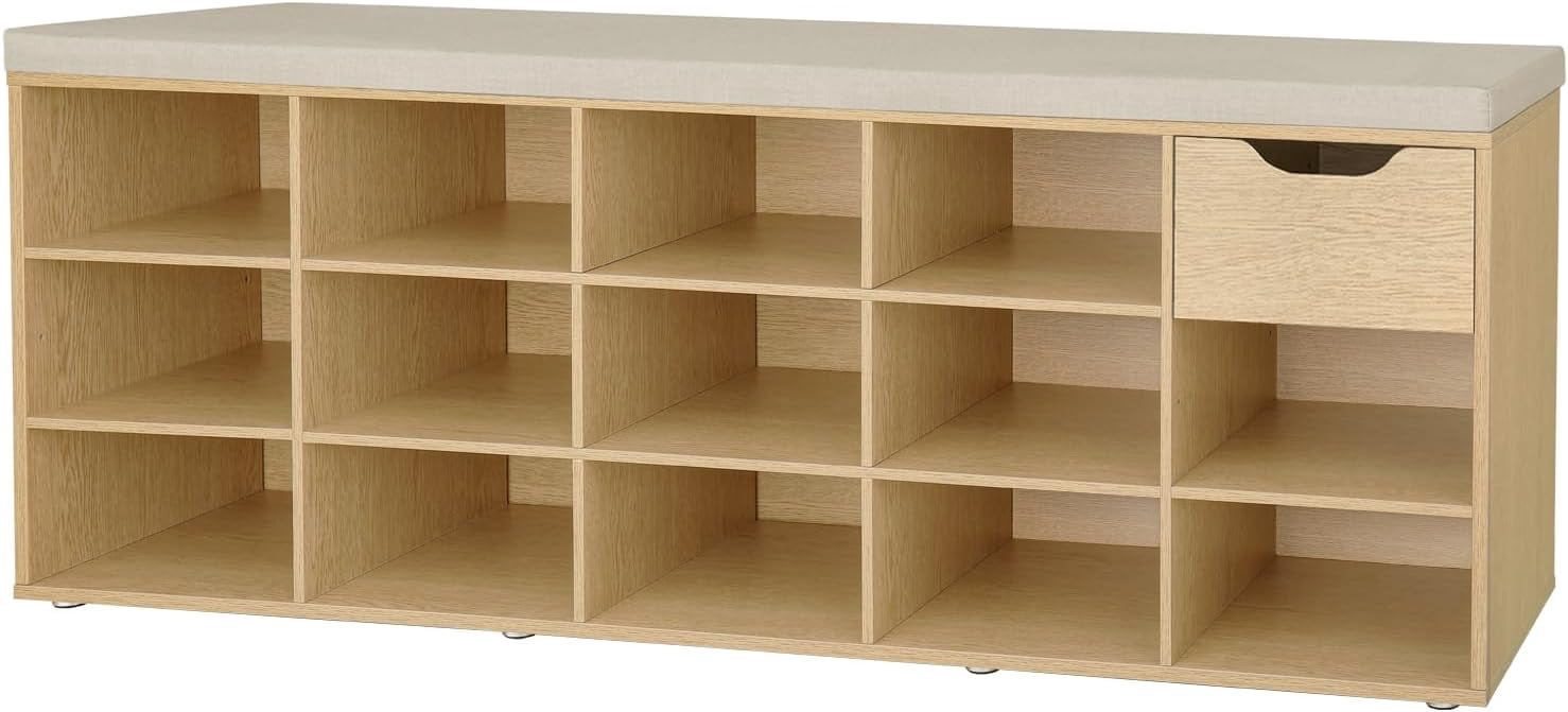 Shoe Bench, Entryway Storage Bench with Drawer and 14 Cubbies, Long ...