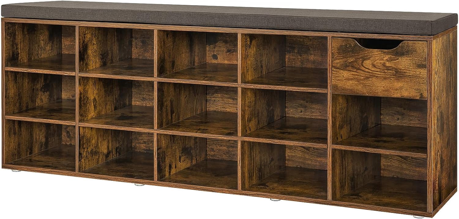 Shoe Bench, Entryway Storage Bench with Drawer and 14 Cubbies, Long ...