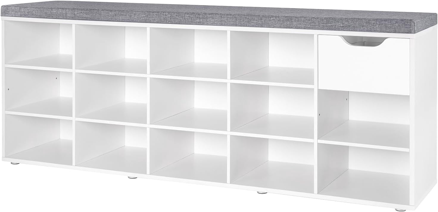 Shoe Bench, Entryway Storage Bench with Drawer and 14 Cubbies, Long ...