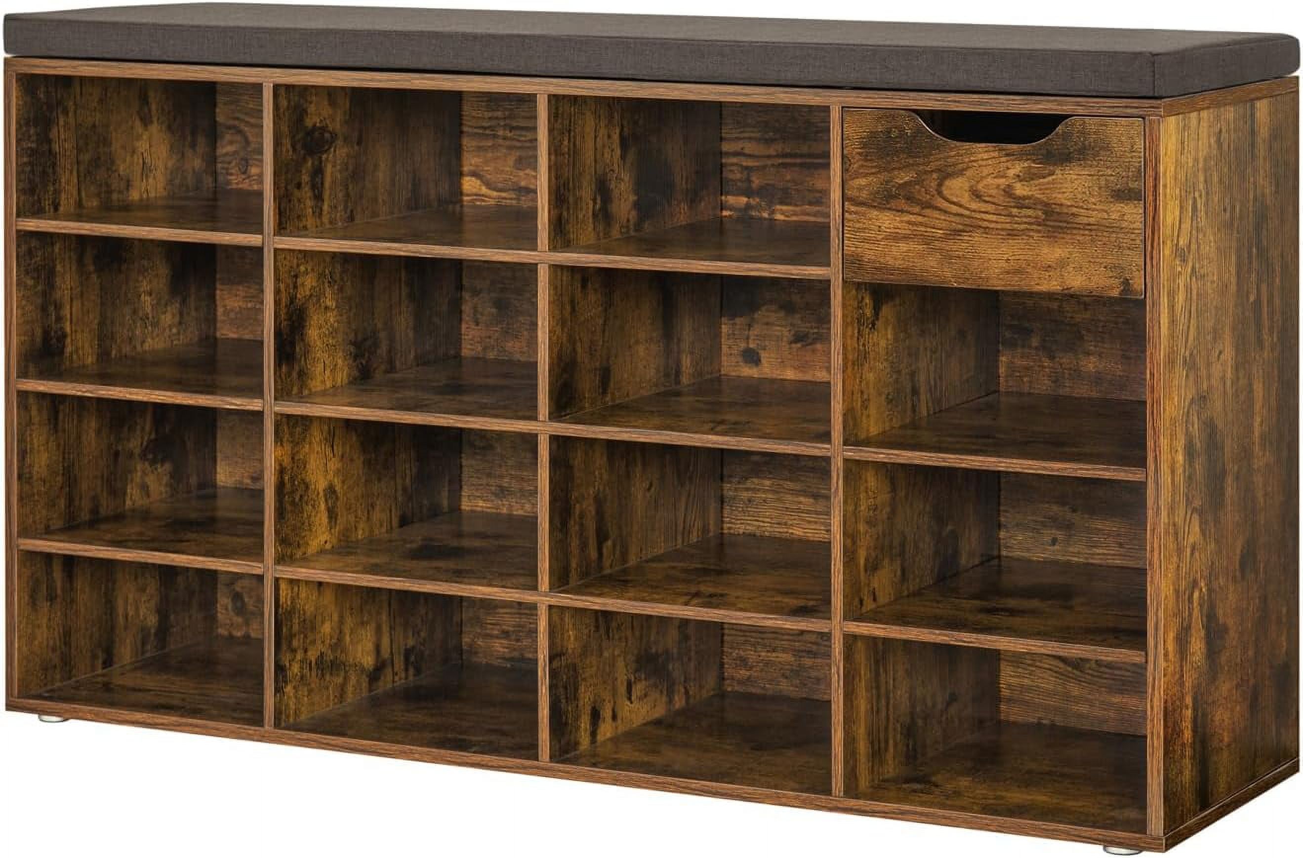 Shoe Bench, Entryway Storage Bench with Drawer and 15 Cubbies, Cubby ...