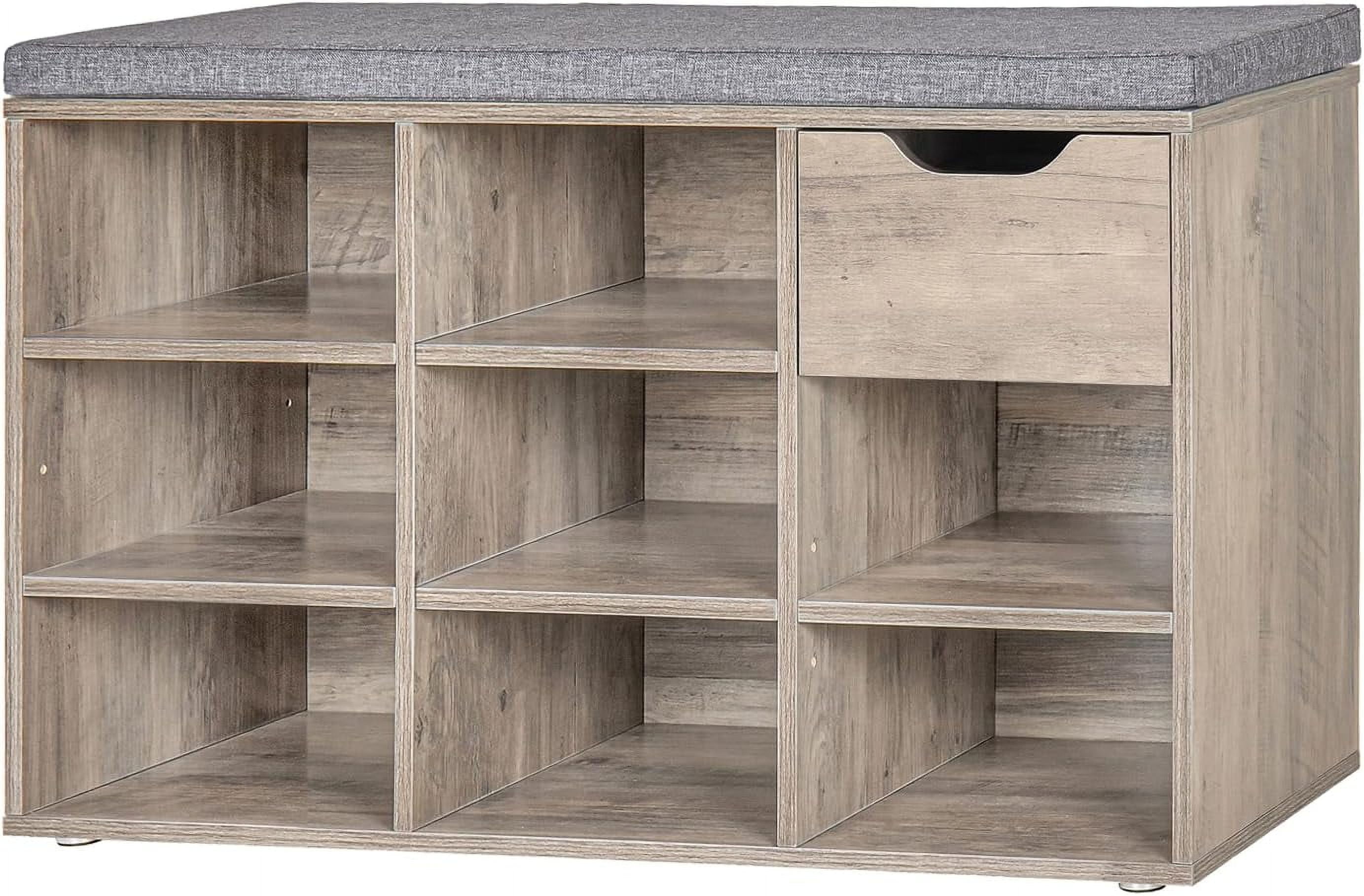 Shoe Bench,Entryway Storage Bench with Drawer and 8 Cubbies,Cubby Rack ...