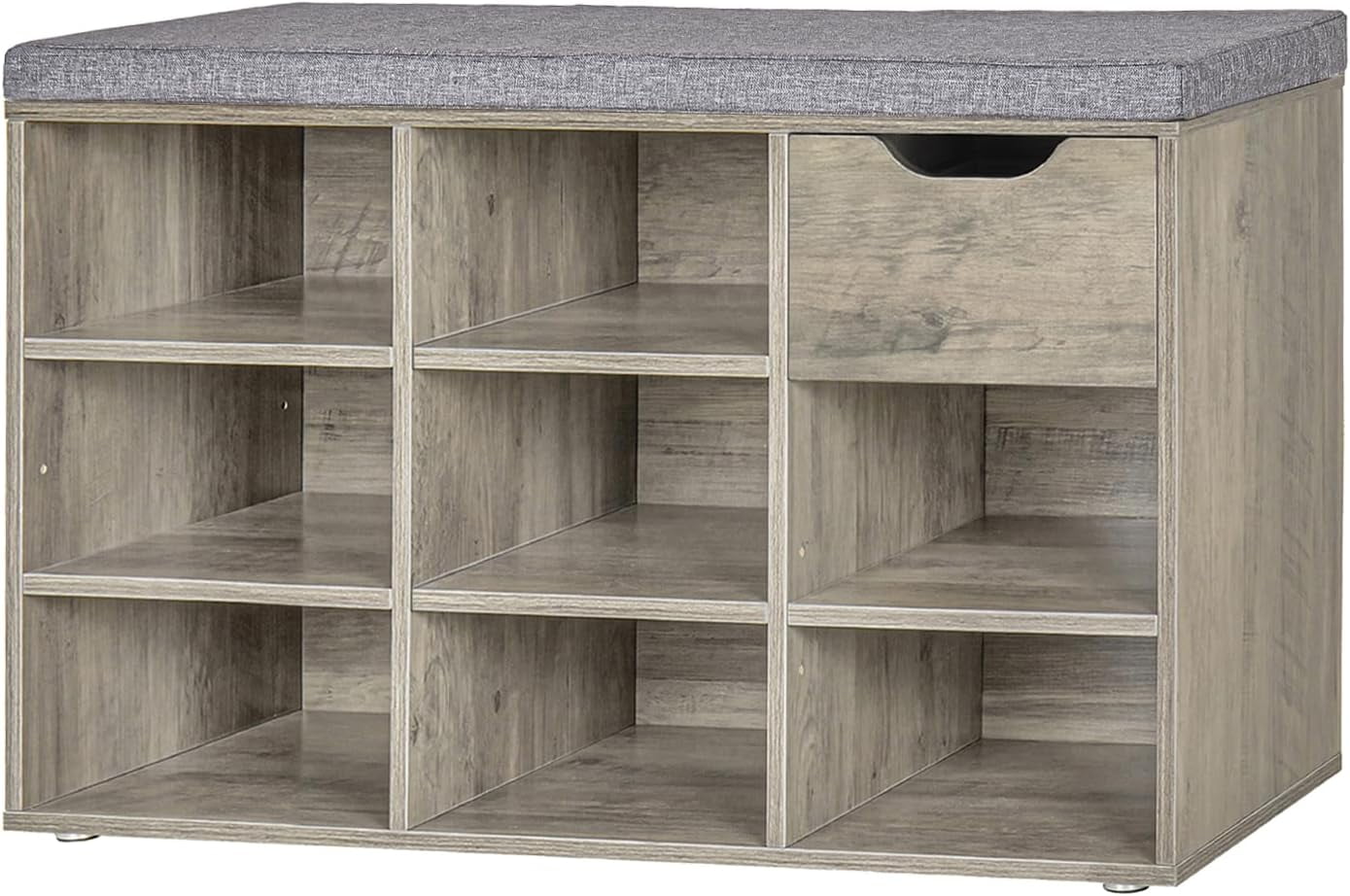 Shoe Bench, Entryway Storage Bench with Drawer and 8 Cubbies, Cubby ...