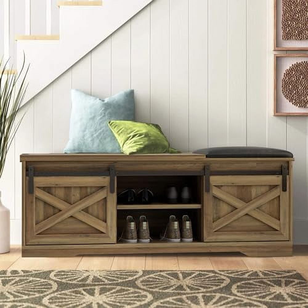Shoe Bench Entryway with Storage, Brown Shoe Bench with Sliding X Barn ...