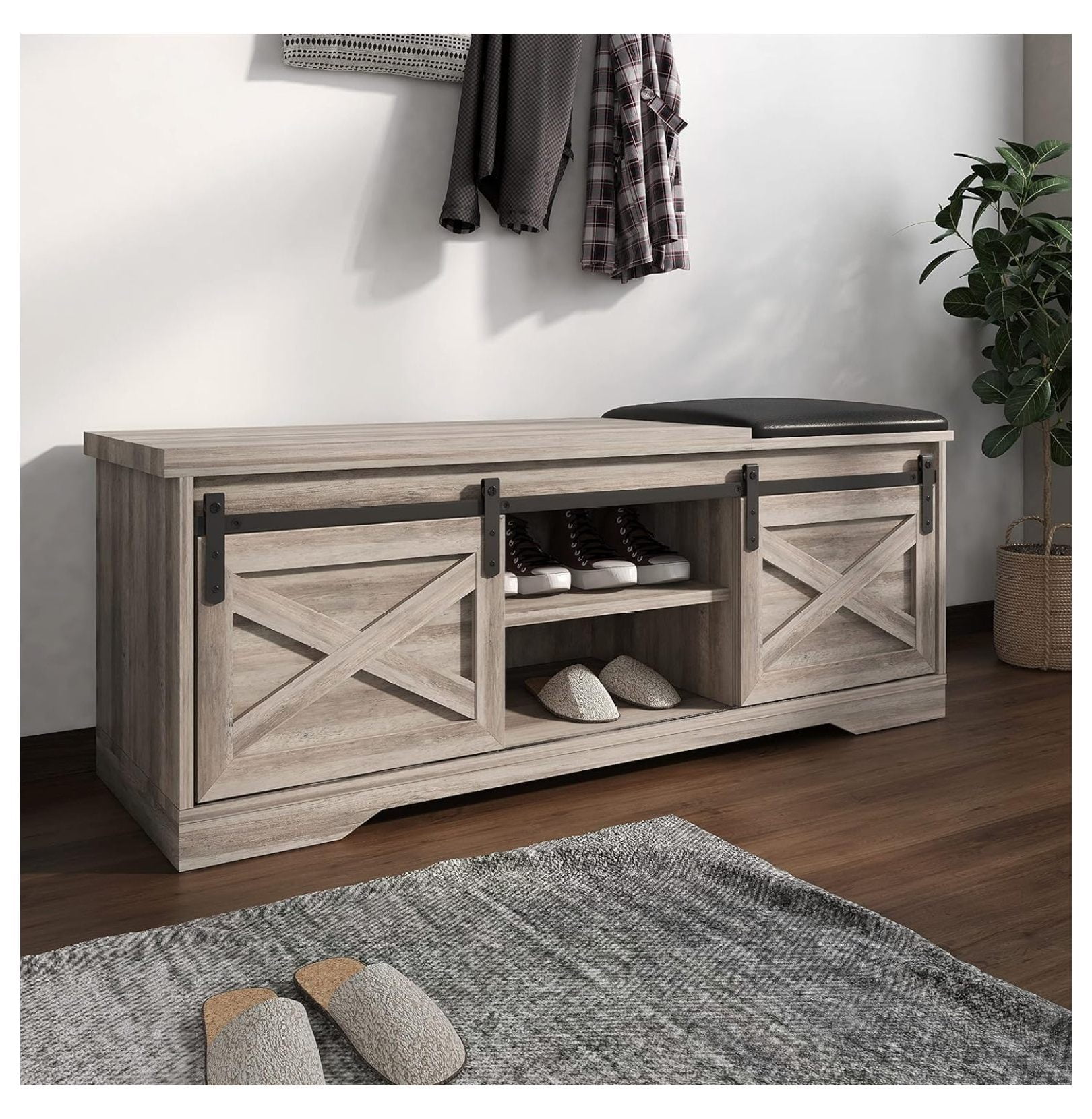 Shoe Bench Entryway with Storage, Farmhouse Entryway Bench Seat with ...