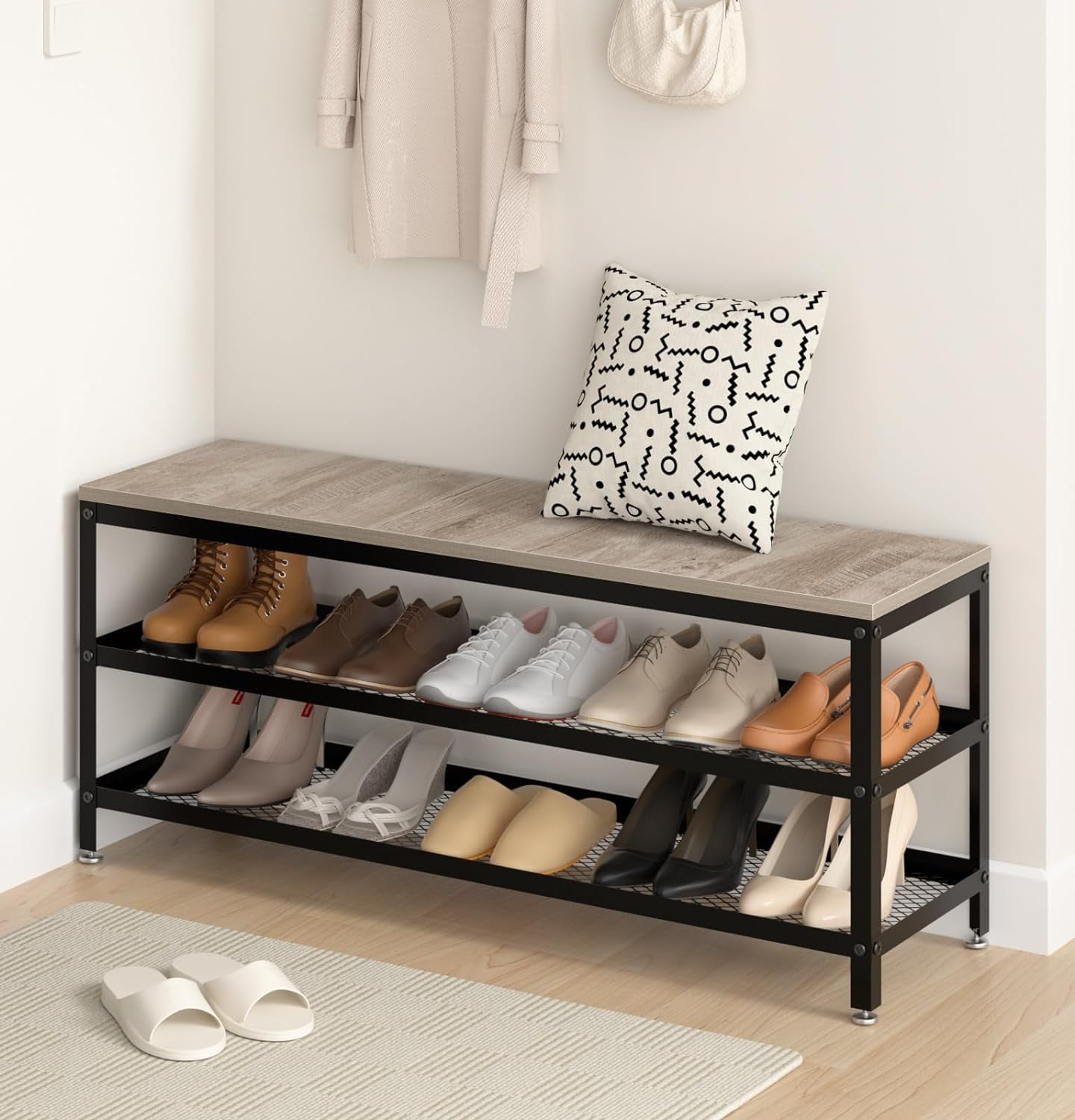 Shoe Bench, Industrial Entryway Bench with Shoe Storage, 39.5” Shoe ...