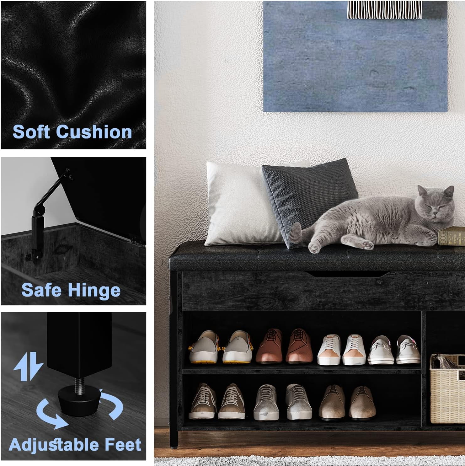 Shoe Bench, Lift Top Shoe Storage Bench, Adjustable Shelf Entryway ...