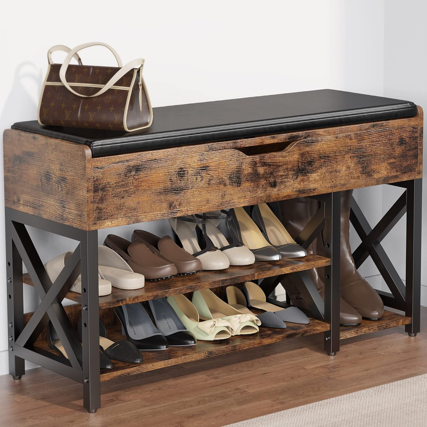 Shoe Bench, Lift Top Shoe Storage Bench, Adjustable Shelf Entryway ...