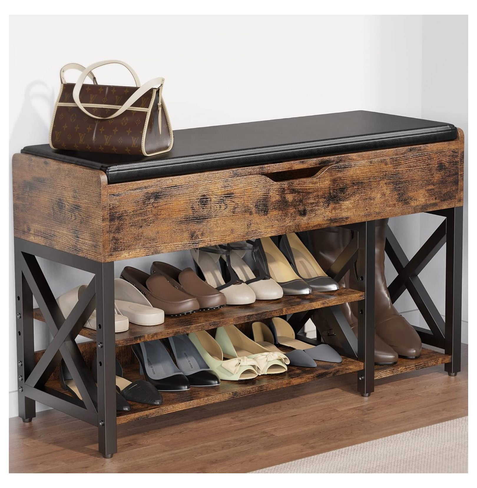 Shoe Bench, Lift Top Shoe Storage Bench, Adjustable Shelf Entryway ...