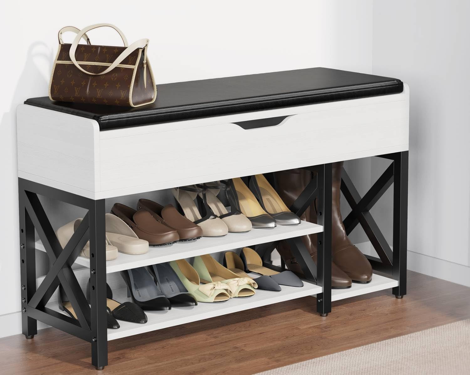 Shoe Bench, Lift Top Shoe Storage Bench, Adjustable Shelf Entryway ...