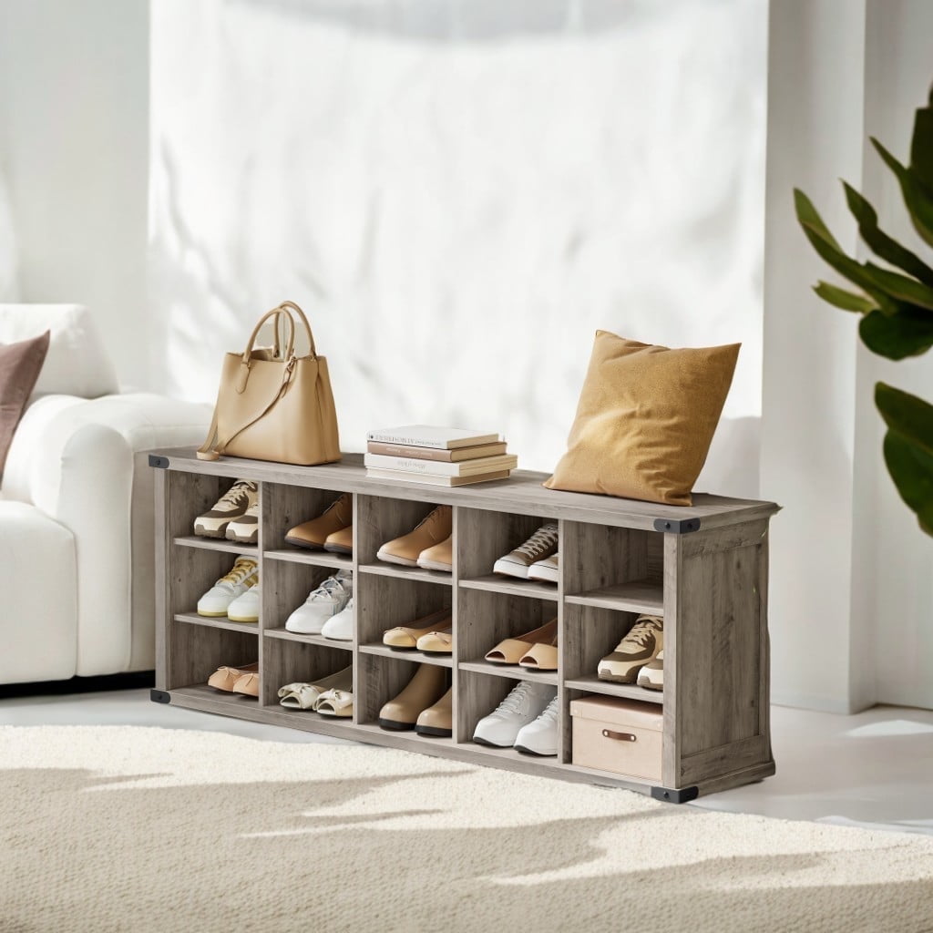 Shoe Bench, Shoe Storage Bench with 15 Compartments, Adjustable Shelves ...