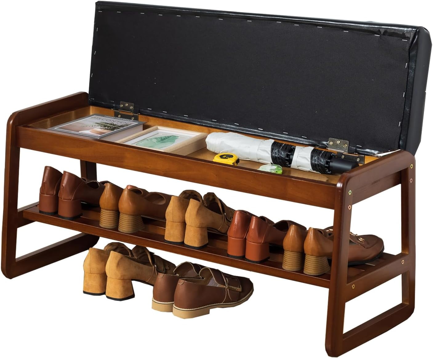 Shoe Bench, Solid Wood Shoe Bench with Cushion, flip-Open Storage Shoe ...