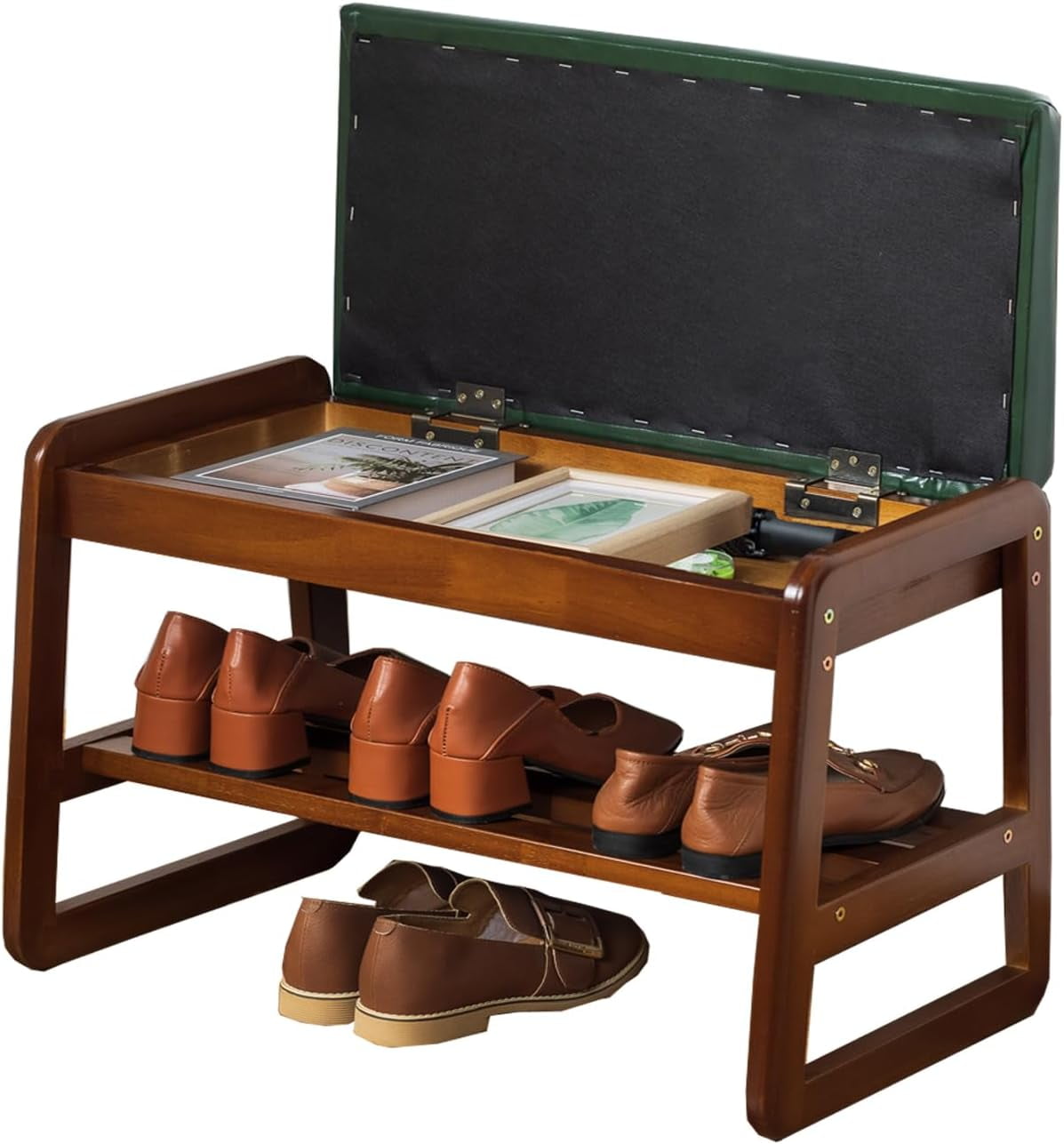 Shoe Bench, Solid Wood Shoe Bench with Cushion, flip-Open Storage Shoe ...