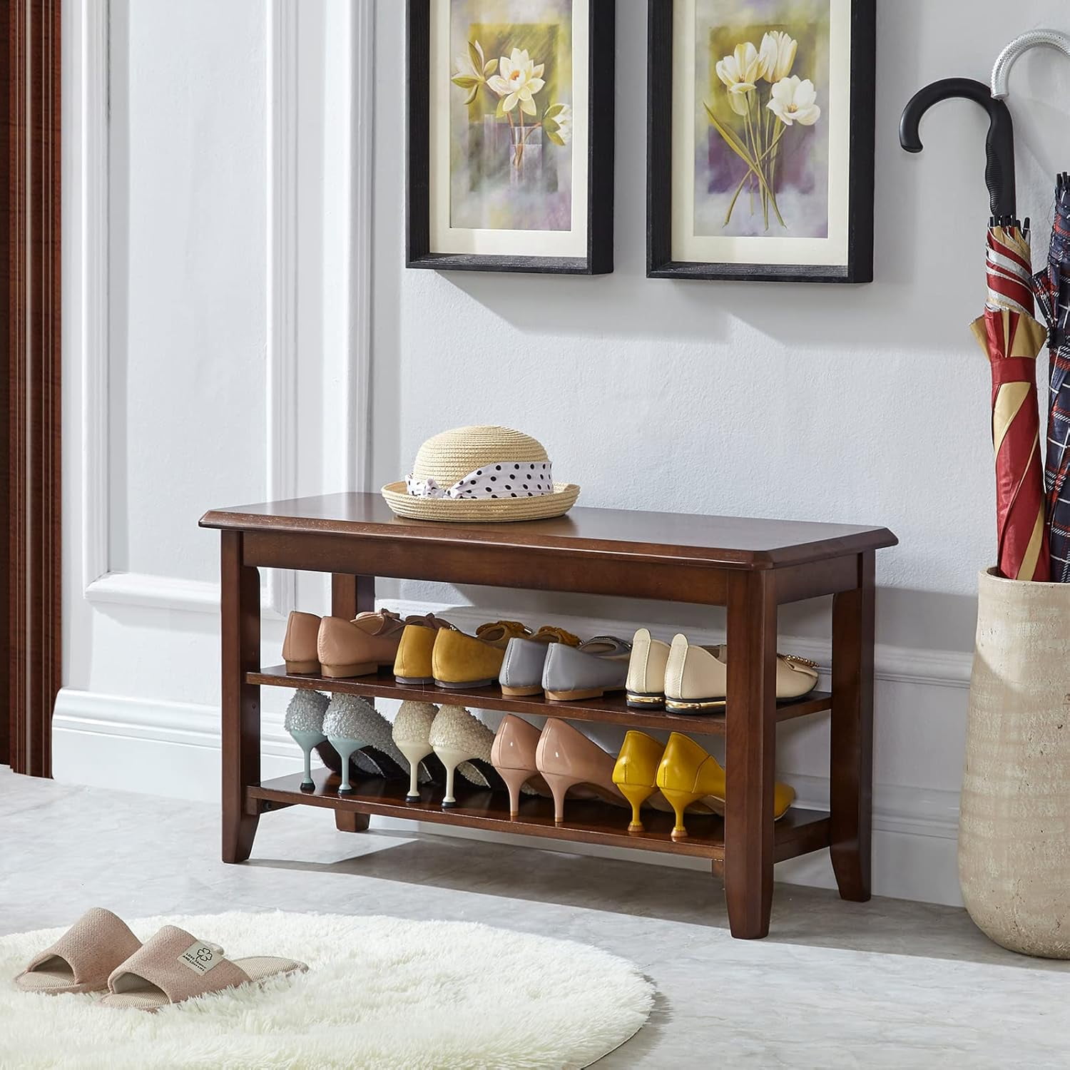 Shoe Bench, Solid Wood Shoe Rack Bench Simple Style Shoe Storage Bench ...