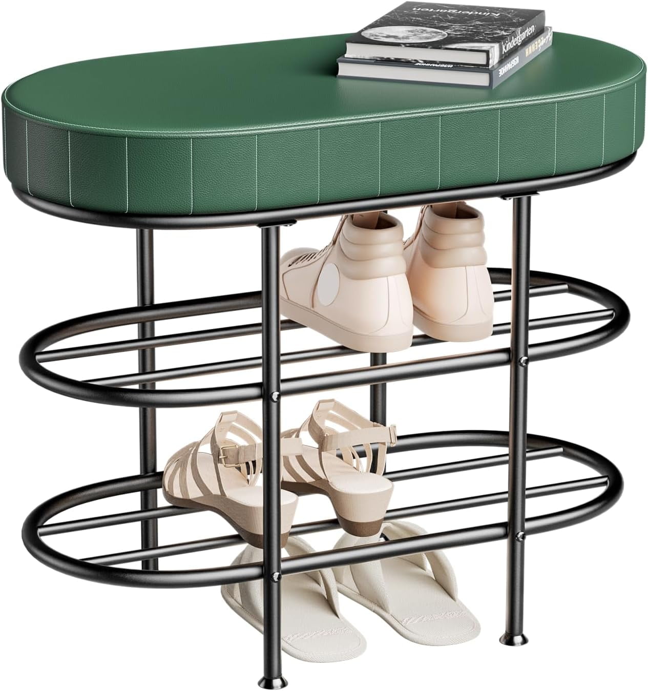 Shoe Bench, Storage Bench with Synthetic Leather Cushion, 3 Tier Shoe ...
