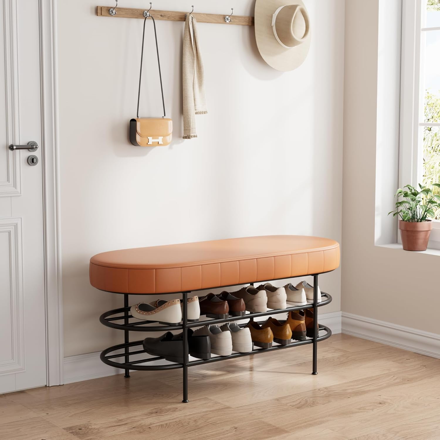 Shoe Bench with Storage for Entryway, 40", Small Shoe Rack Bench with 3 ...