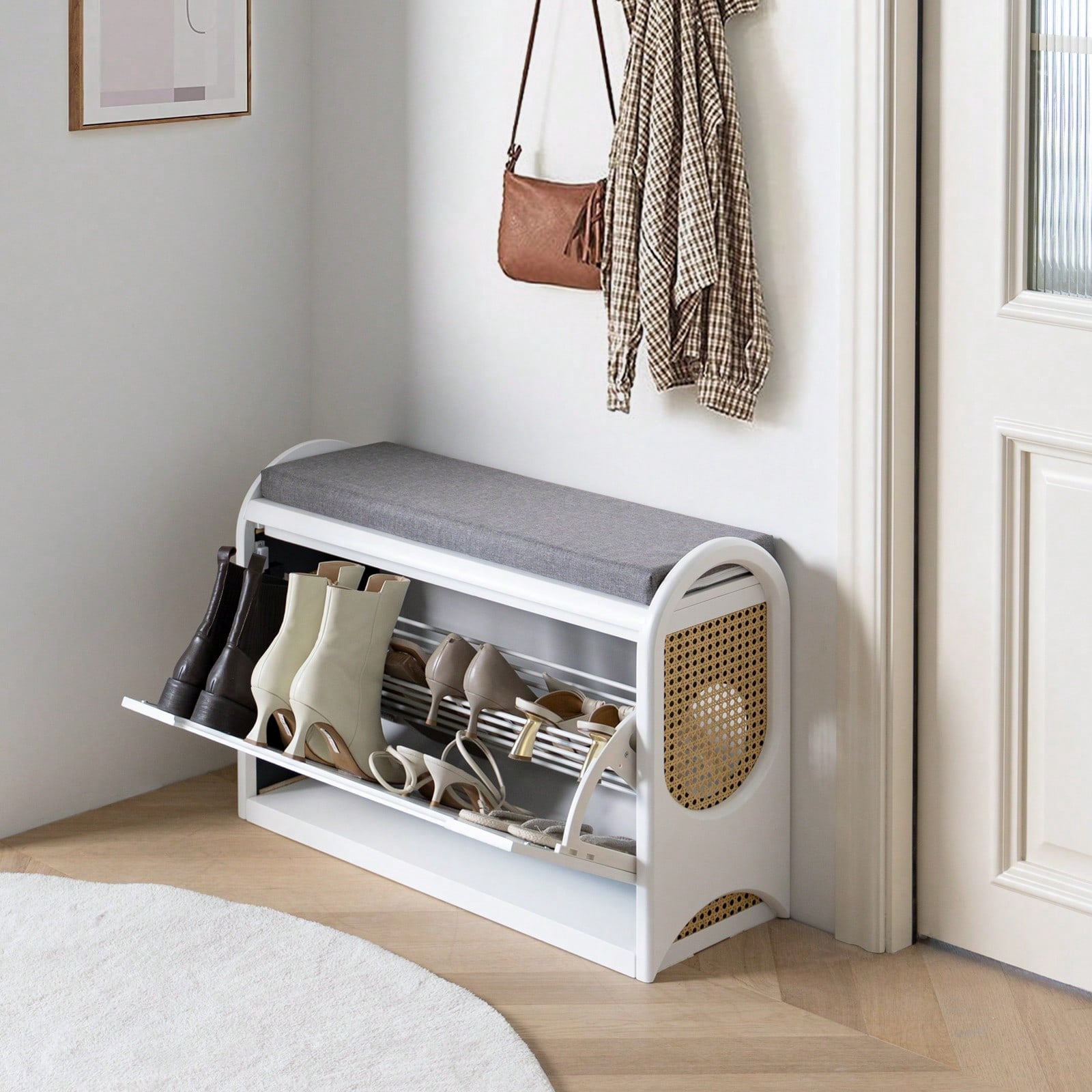 Shoe Bench With Storage,Shoe Bench Rack For Entryway,Rattan Shoe Bench ...