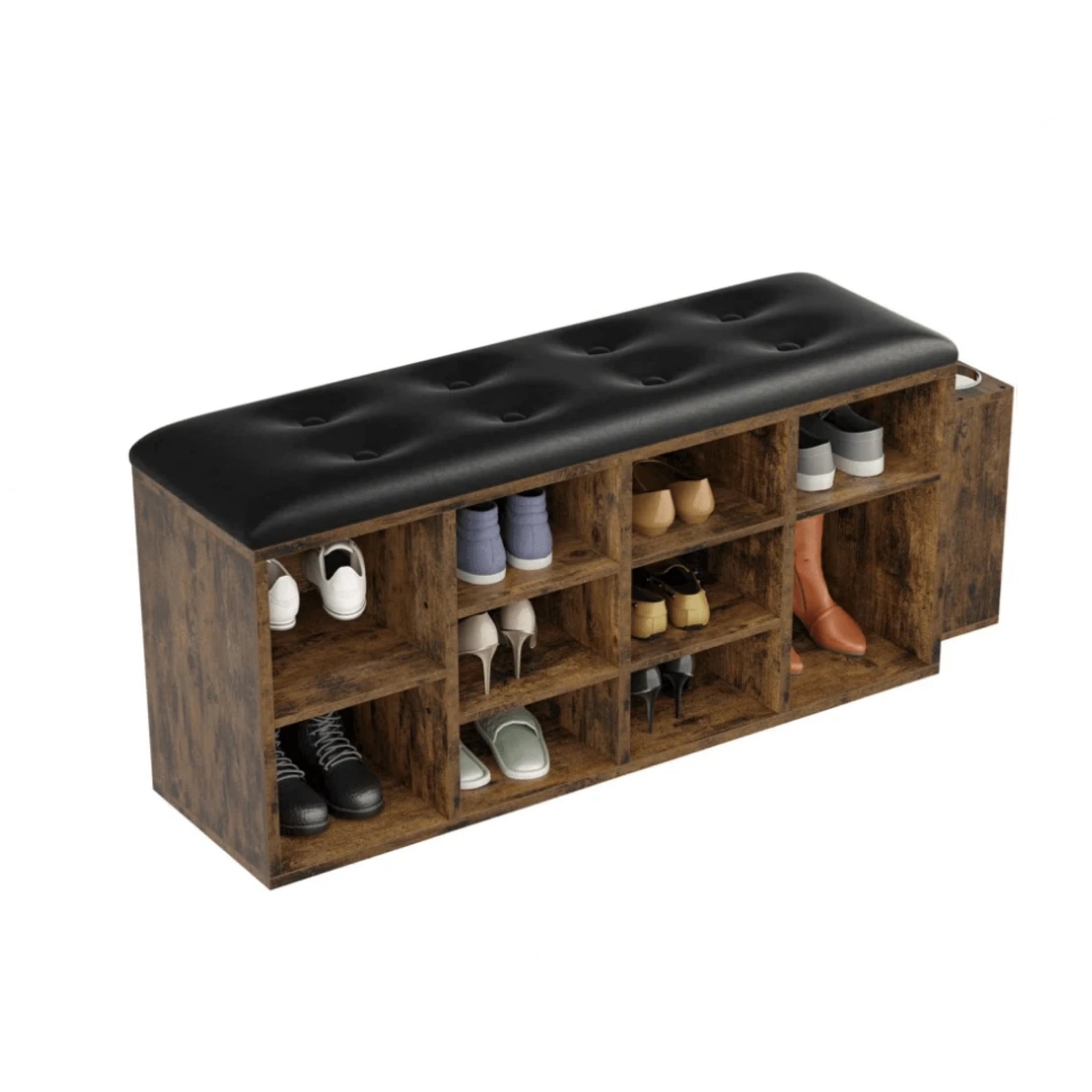 Shoe Bench, Ten Cubbies Storage Entryway Bench With PU Leather, Cubby ...