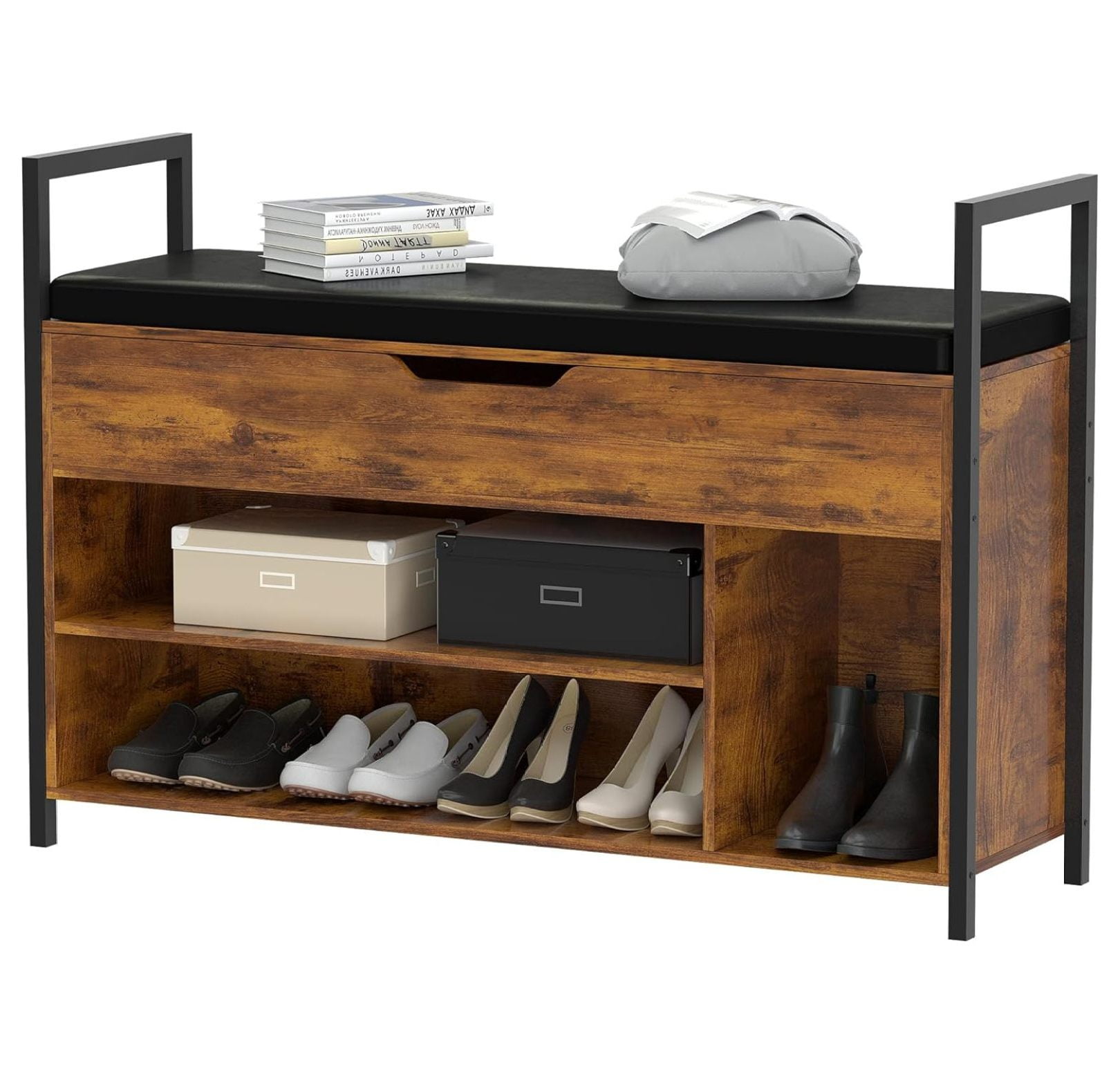 Shoe Bench with Top Storage Space, Padded Cushion Entryway Bench with ...