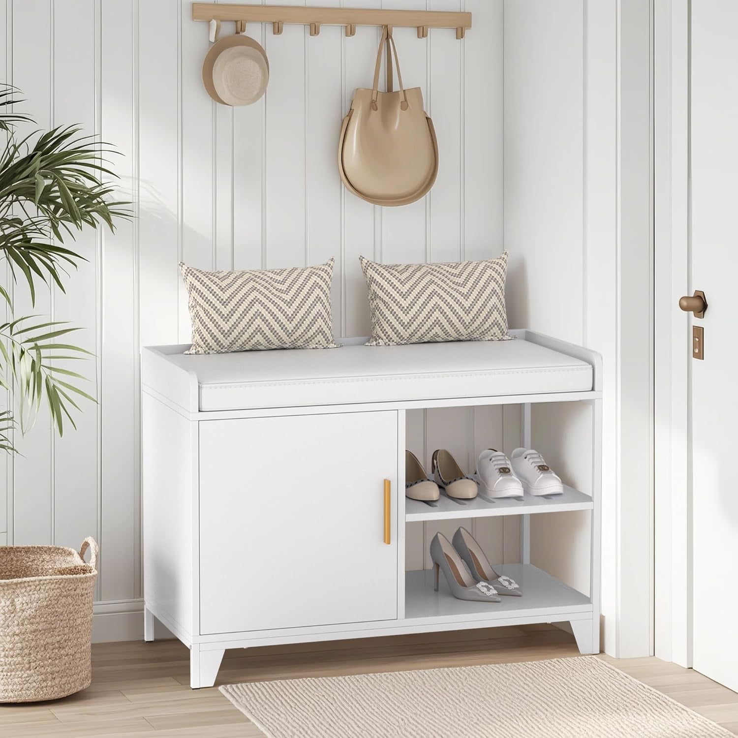 Shoe Bench for Entryway, 2-Tier Shoe Organizer with Removable Seat ...