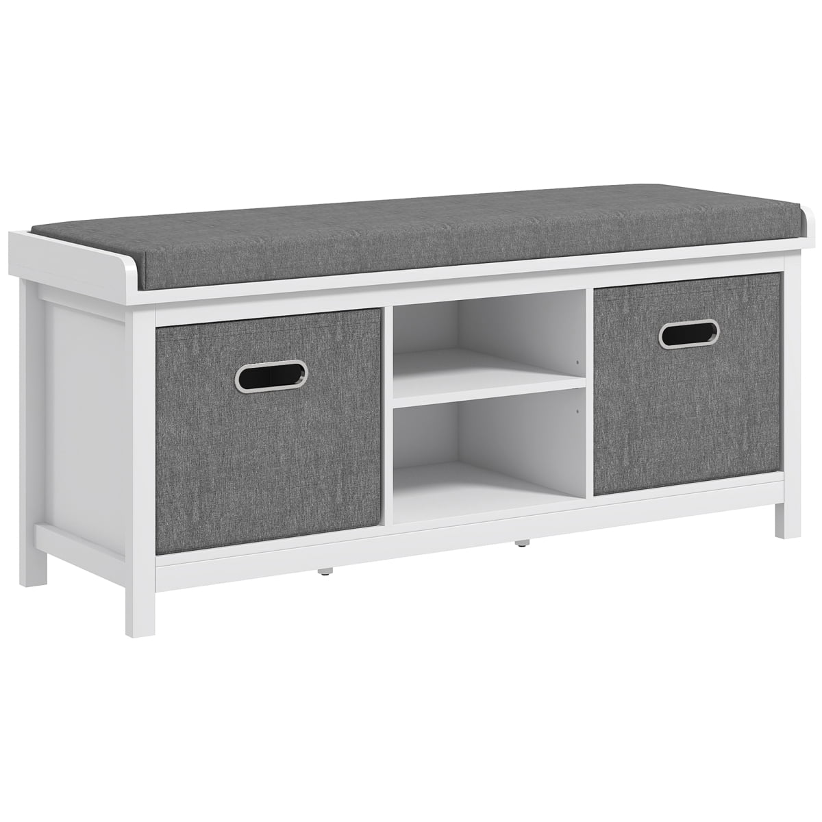 Shoe Bench with Cushion White Entryway Storage Bench 2 Drawers ...