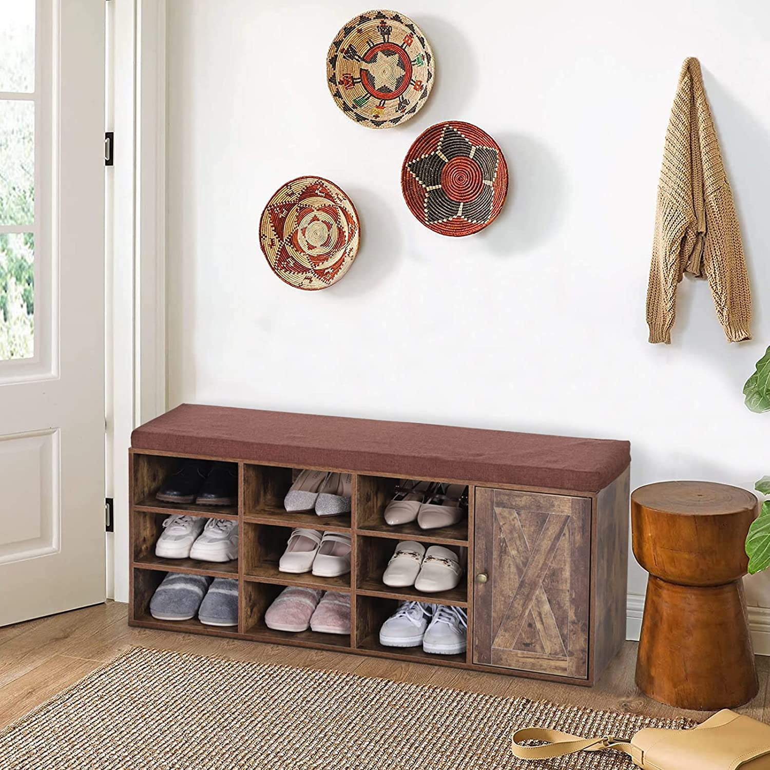 Shoe Bench with Cushion and 8 Compartments, Shoes Cabinet Storage ...