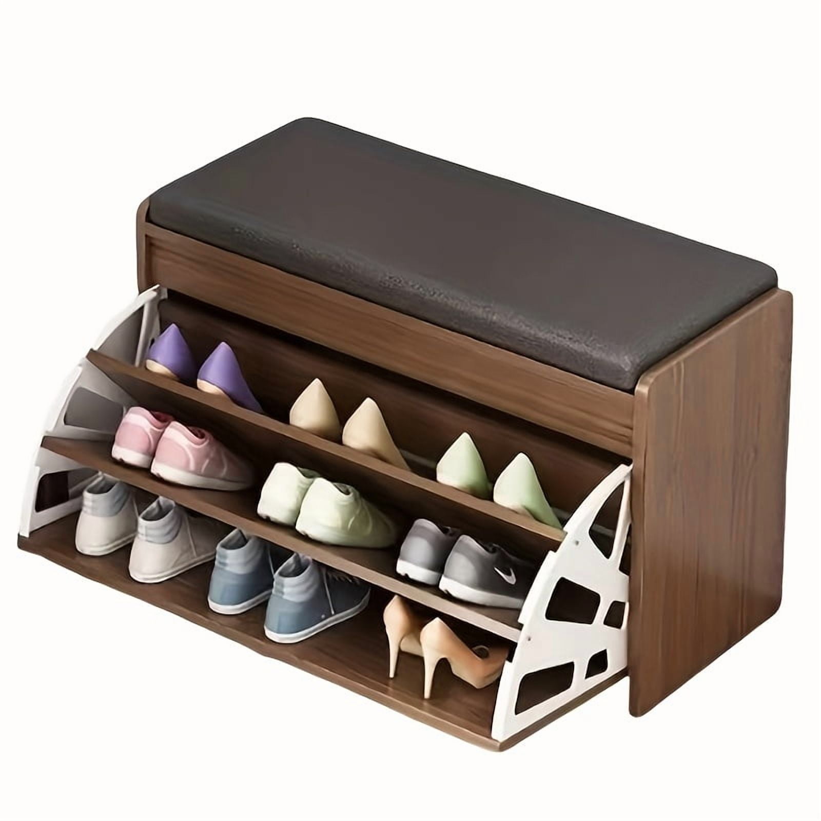 Shoe Bench with Flip-Drawer and Seat Cushion, Freestanding Shoe Rack ...