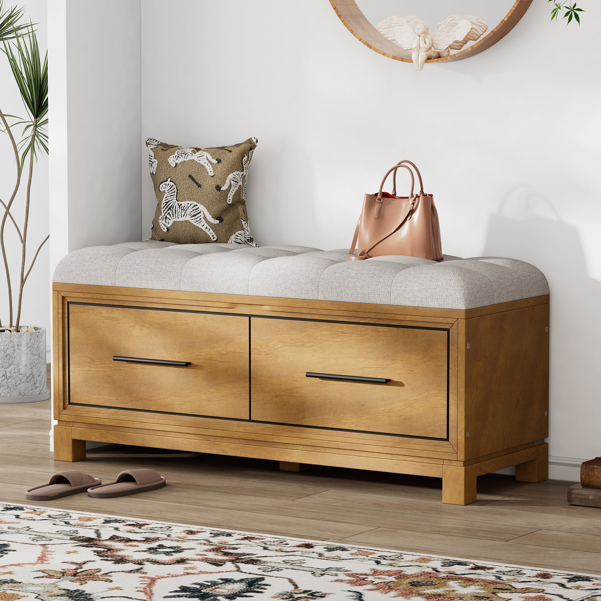 Shoe Bench with Removable Cushion, Entryway Bench with Hidden Storage ...