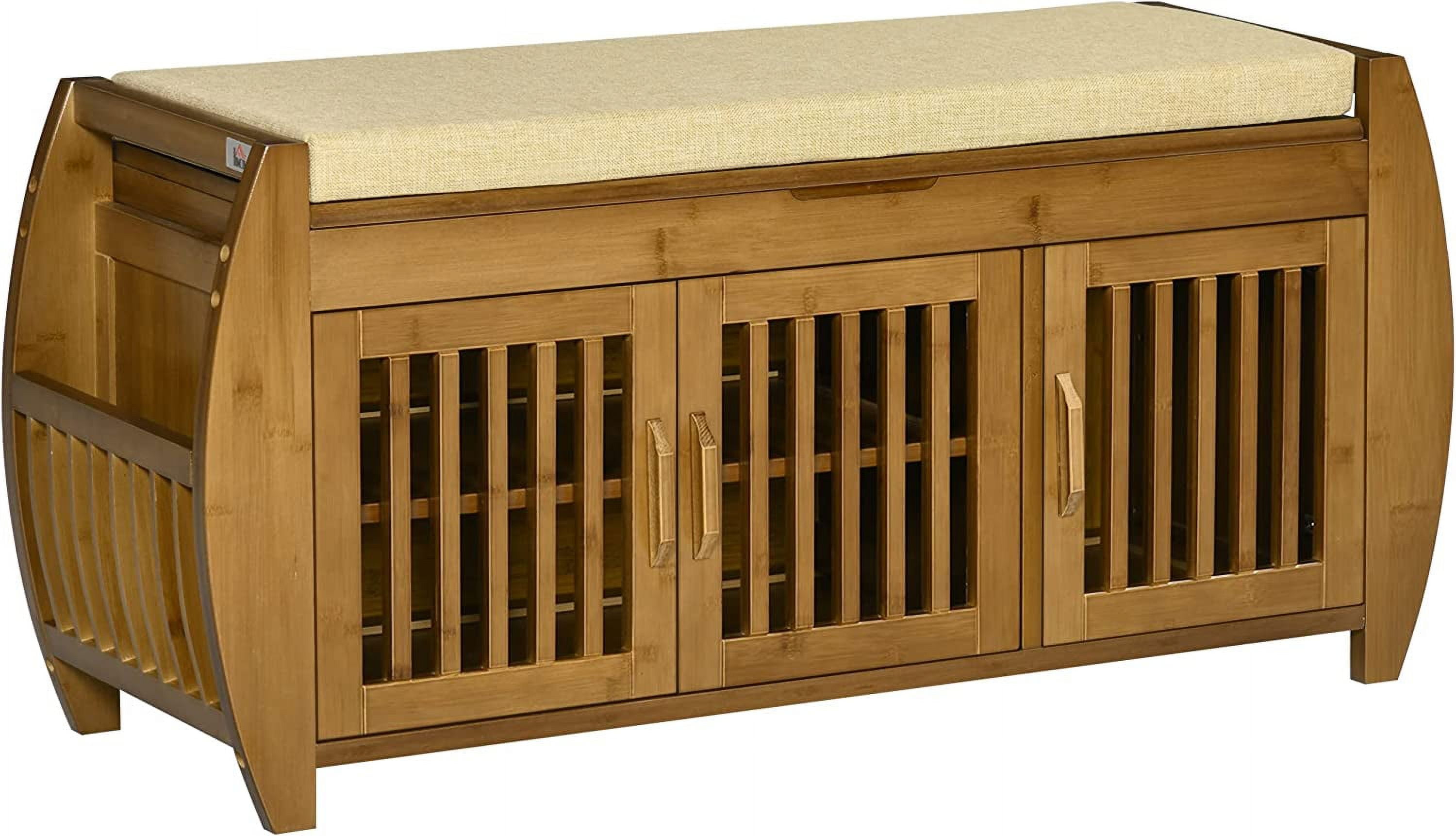 Shoe Bench with Storage Cabinets, Bamboo Entryway Bench with Seating ...
