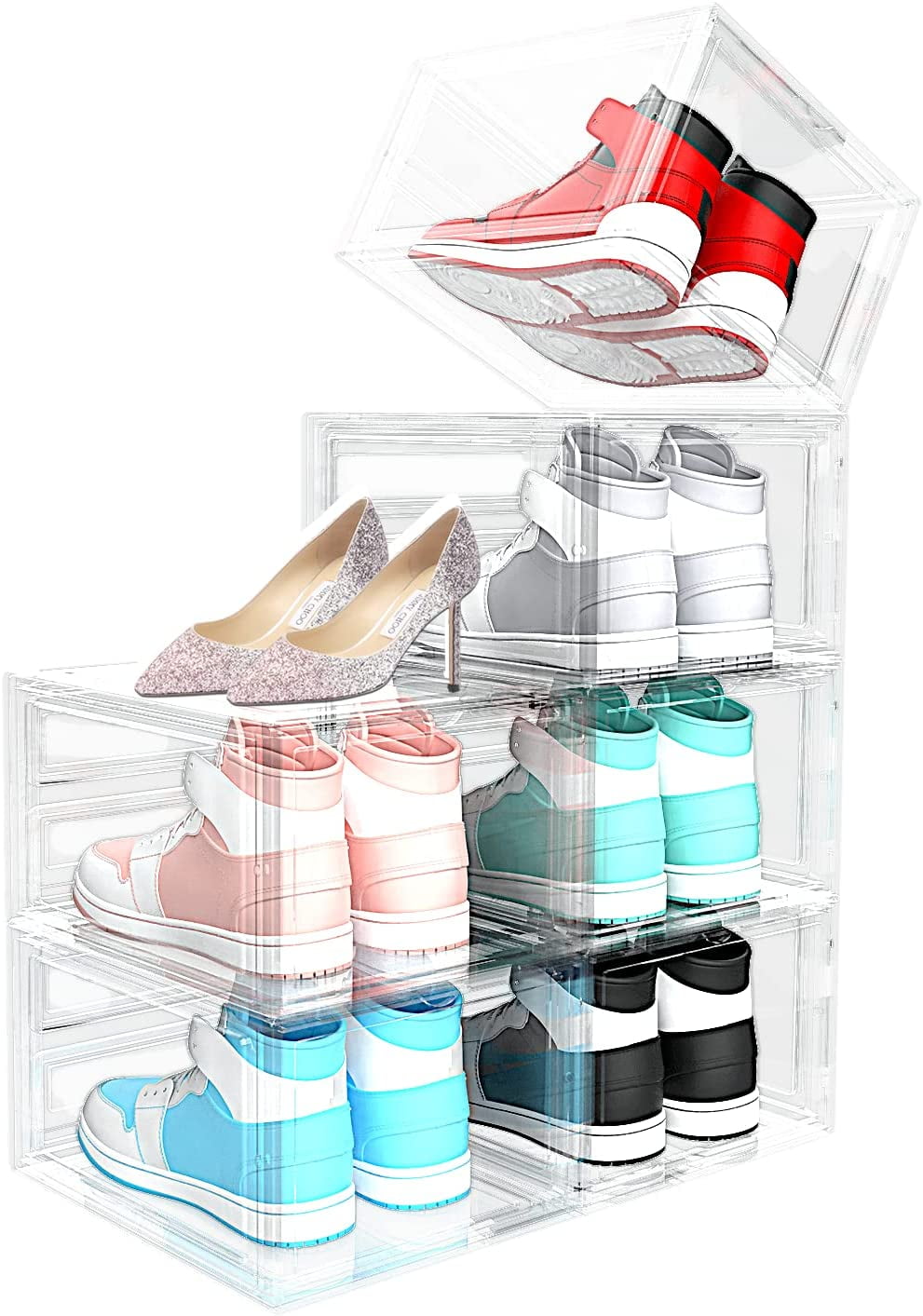 Shoe Box, 6 Pack Shoe Boxes Clear Plastic Stackable, Shoe Storage Boxes ...