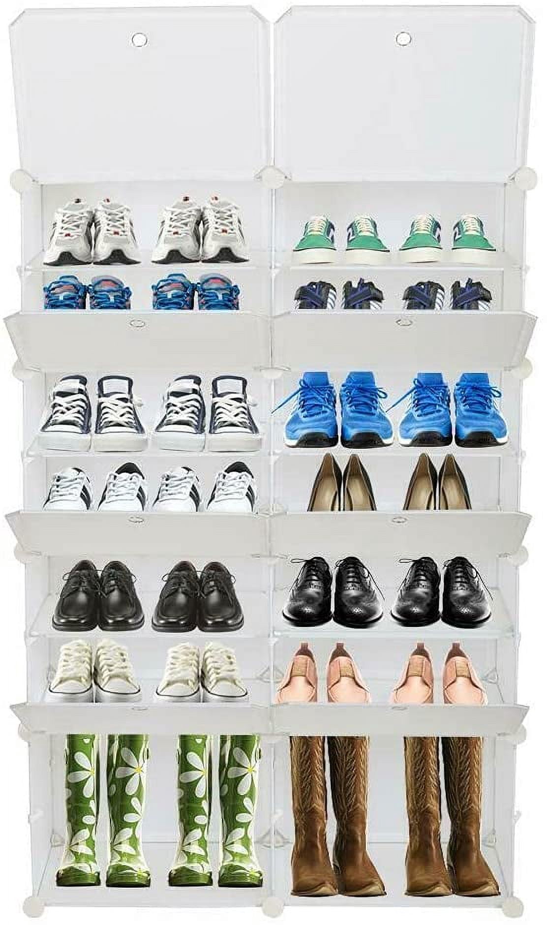 Shoe Box 7-Tier Portable 28 Pair Shoe Rack Organizer 14 Grids Tower ...