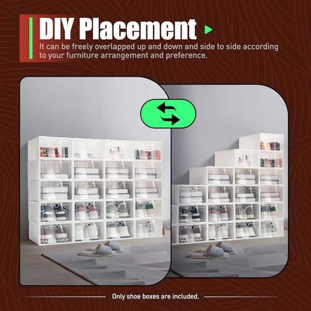 Shoe Box, Foldable Shoe Storage Boxes, Large Stackable Plastic Shoe ...
