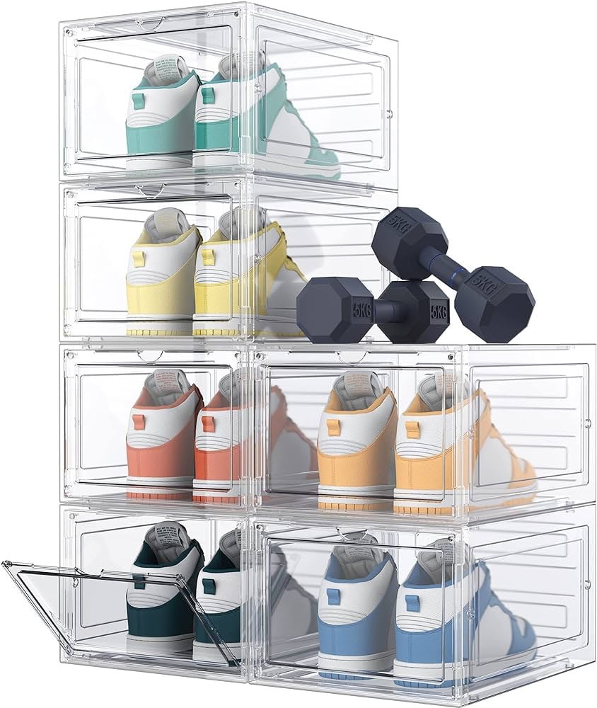 Shoe Box Organizer,Stackable Plastic Shoe Box with Clear Door, Shoe Storage Box Containers,For ...