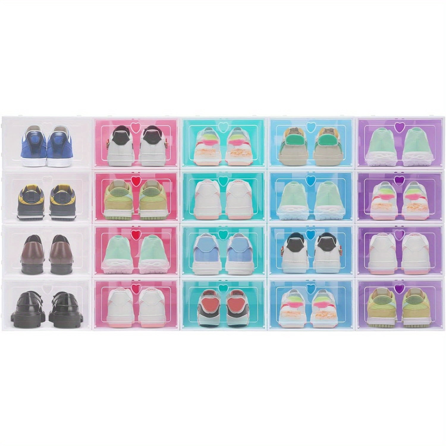 Shoe Box Plastic Shoe Boxes Stackable Shoe Storage 5 Colors 20pcs For ...