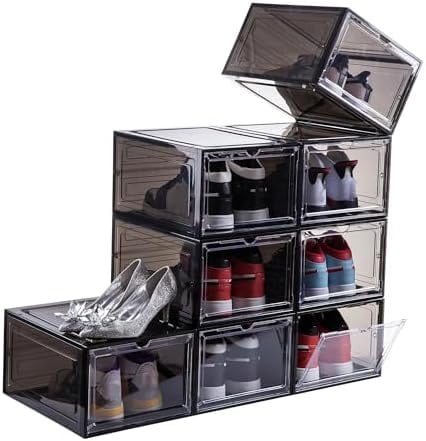 Shoe Box,Set of 6,Stackable Plastic Clear Shoe Box Organizer with ...