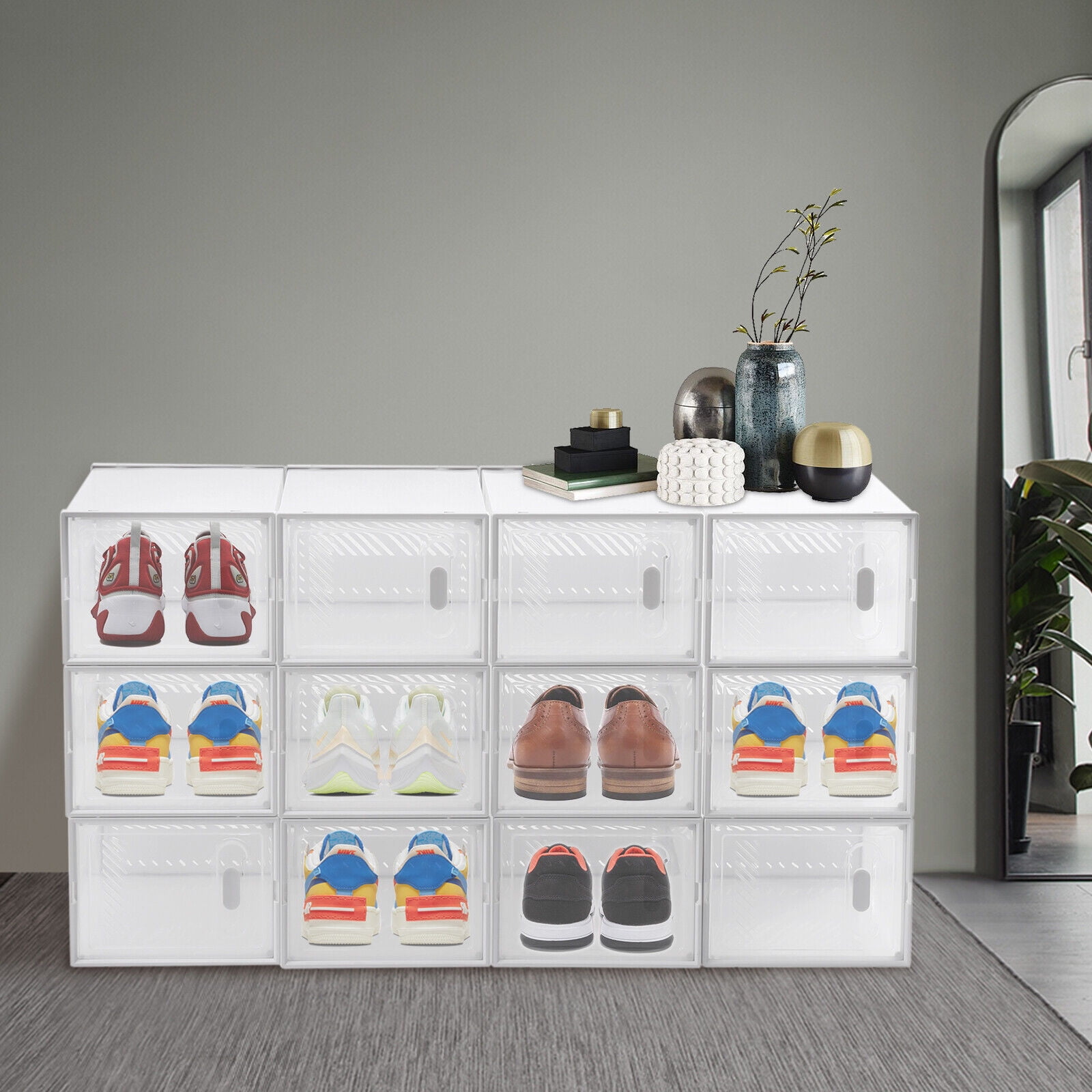Shoe Box Storage Organizer Stackable Sneaker Case Container Clear 12Pcs ...