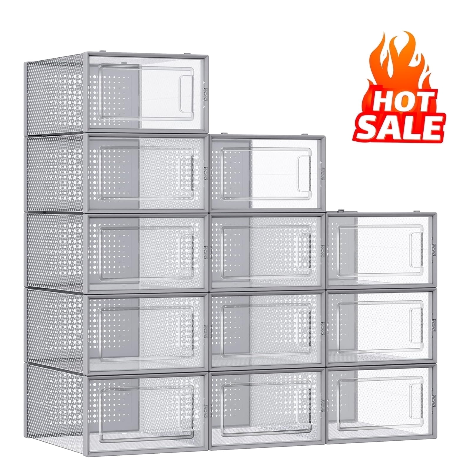 SONGMICS Stackable Shoe Storage Cases, 12 Pack Transparent Plastic ...