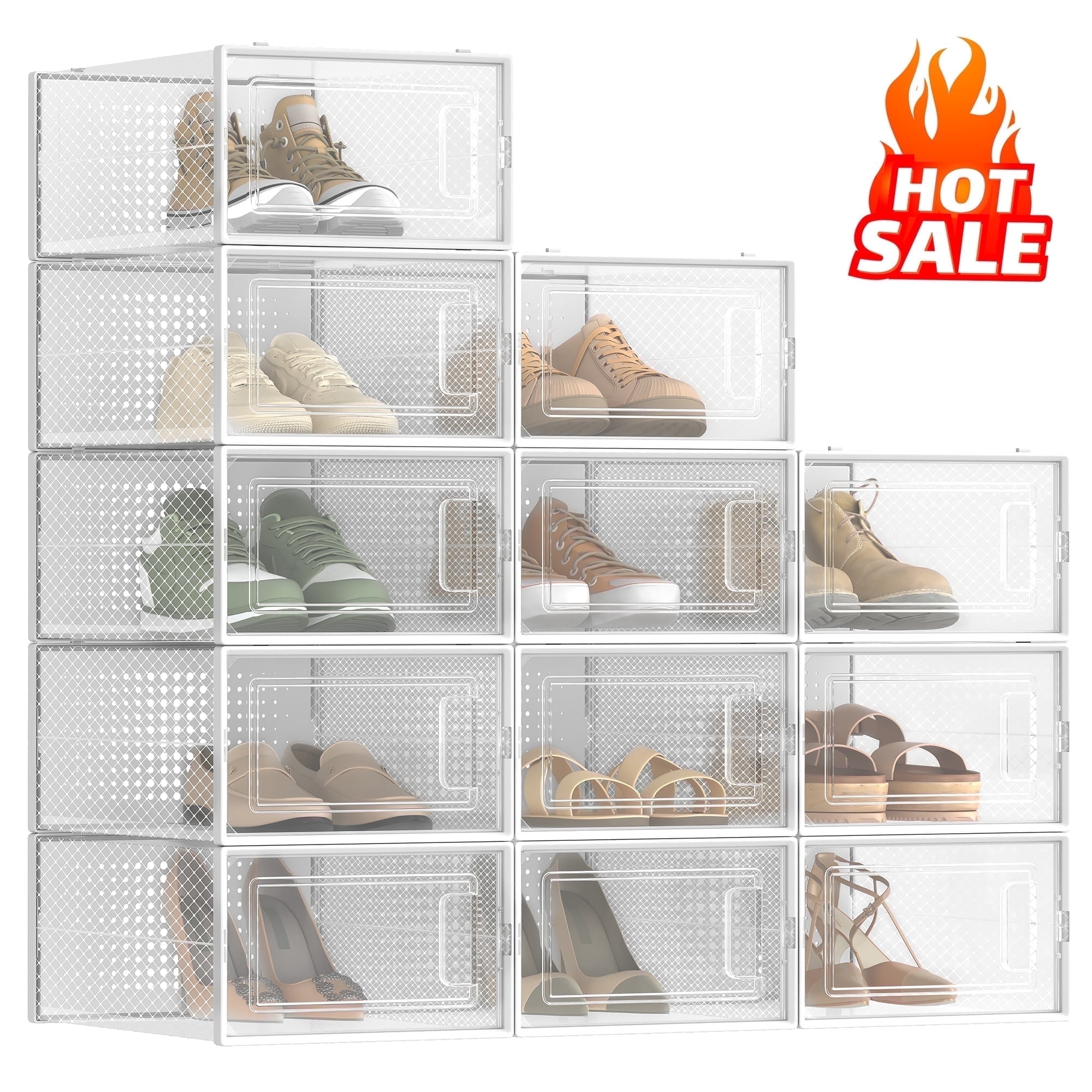 SONGMICS Clear Plastic Shoe Boxes, Stackable Storage Organizers Pack of ...
