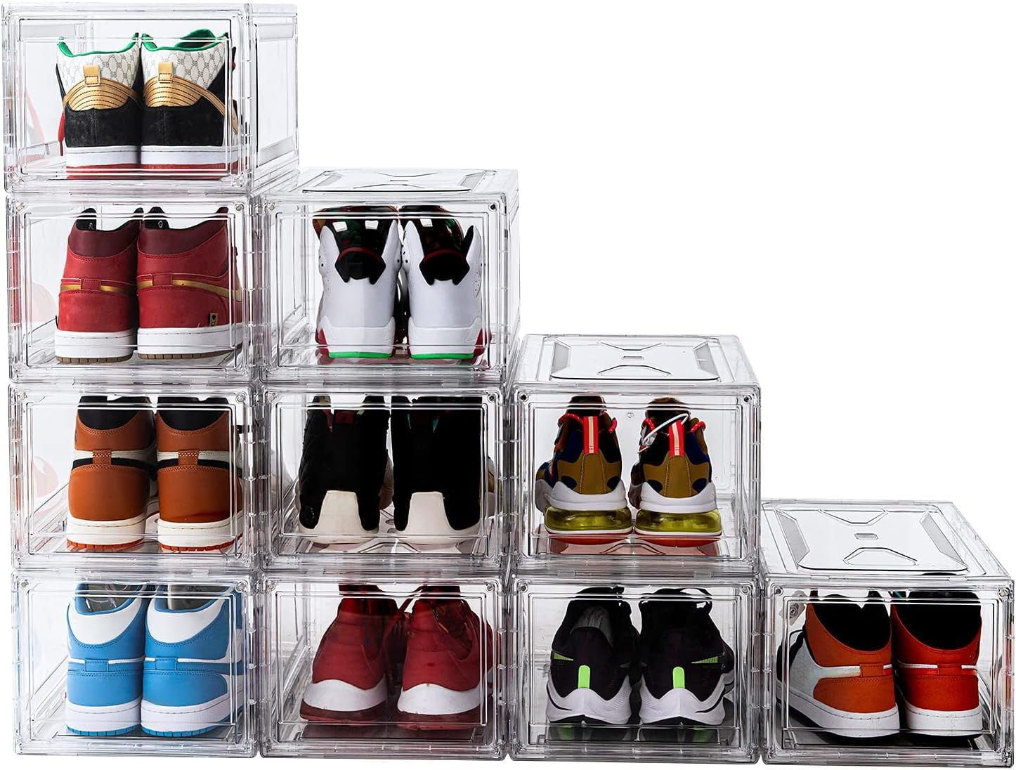 Shoe Boxes Clear Plastic Stackable 10 Pack Sneaker Storage Boxes with ...