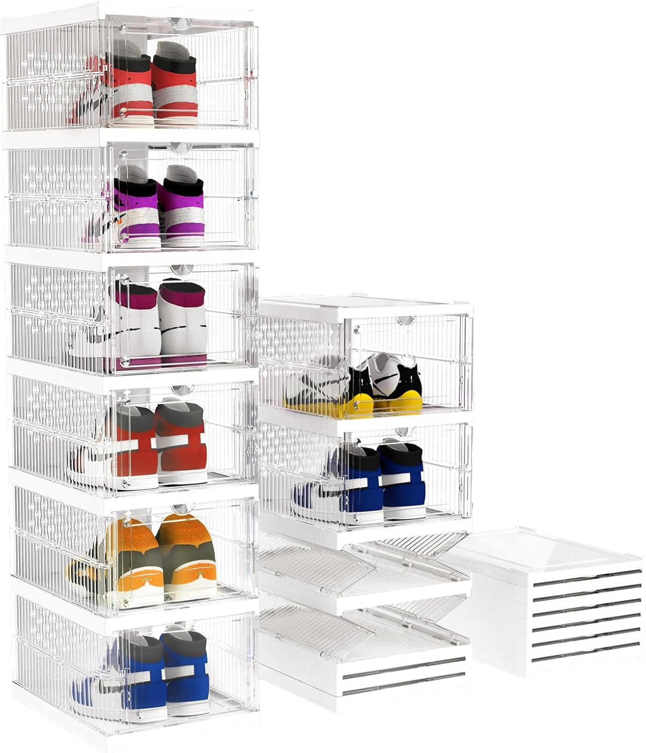 Shoe Boxes Clear Plastic Stackable, 6 Pack Fit Up to US 13 Free ...
