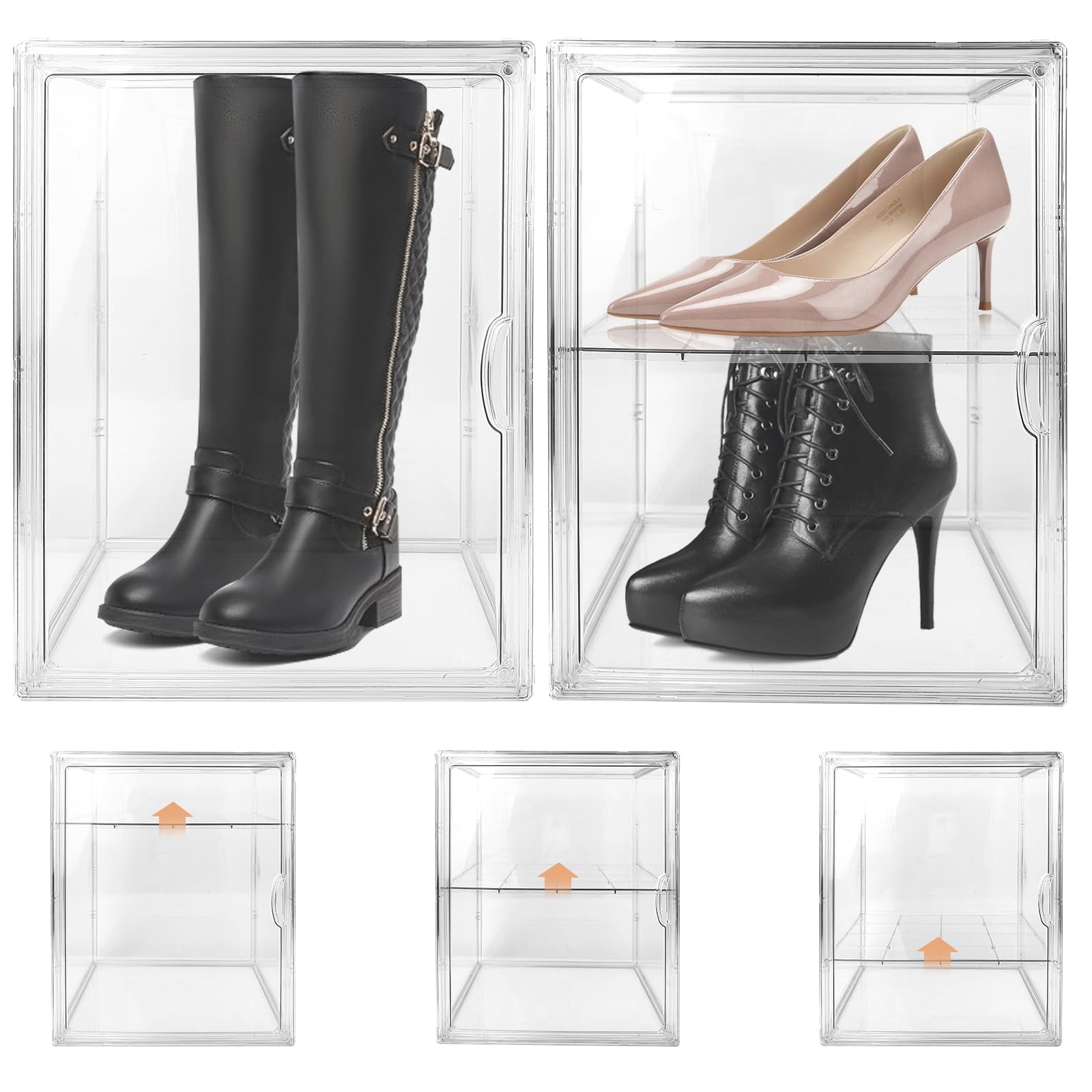 Shoe Boxes Large Clear Stackable Boot Boxes with Magnetic Door Storage ...