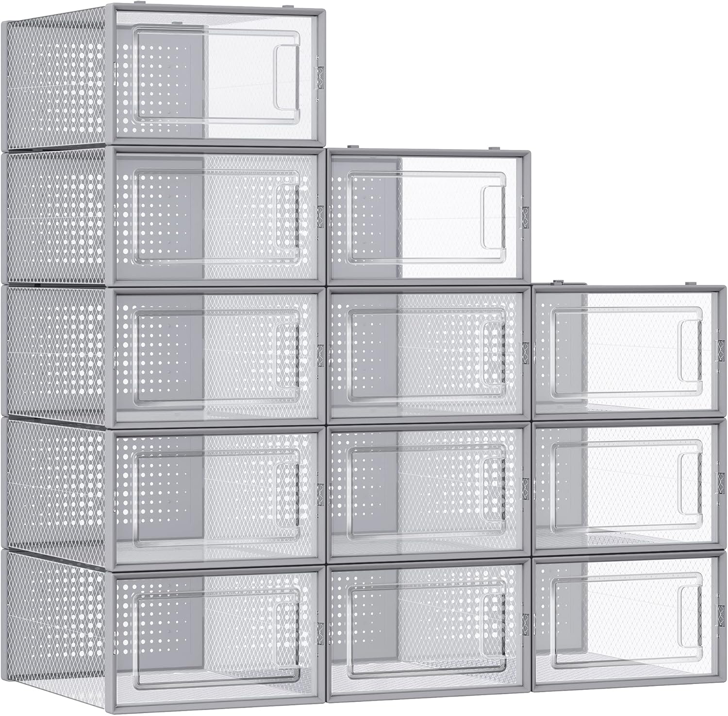 Shoe Boxes, Pack of 12 Shoe Storage Organizers, Stackable Clear Plastic ...