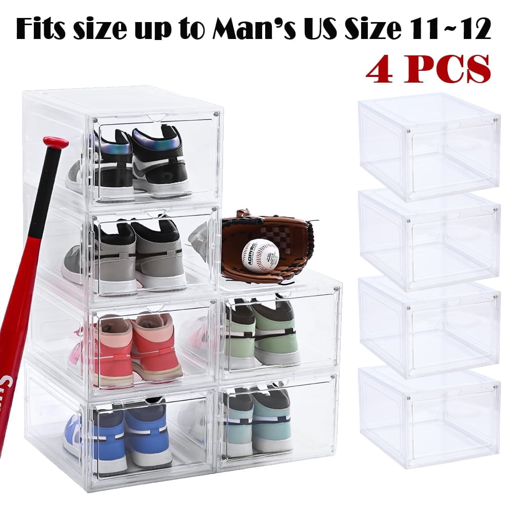 ALORHARDRO Pack of 4 Shoe Boxes Drop Front Shoe Organizers Stackable ...