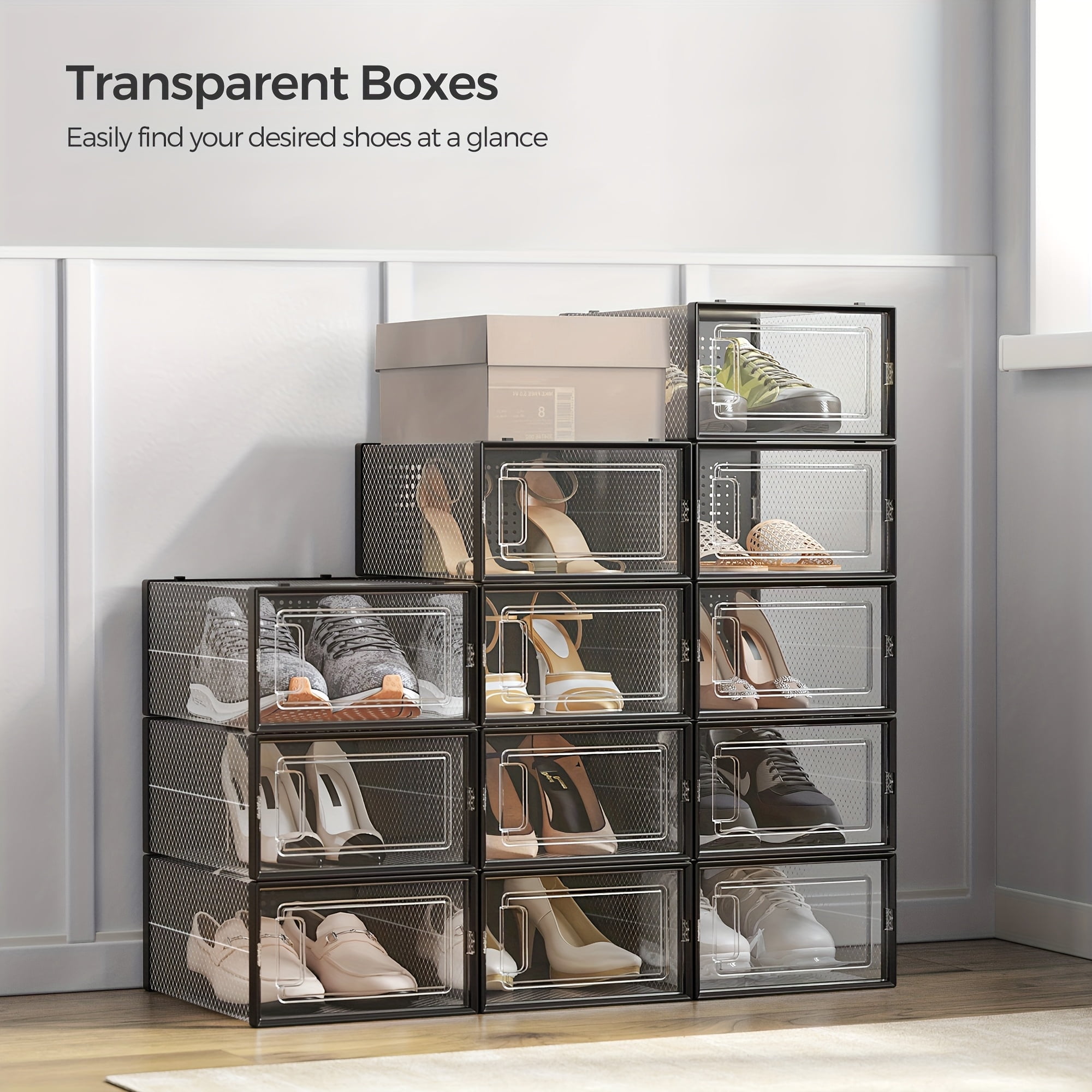 Shoe Boxes, Set of 12, Stackable Transparent Plastic Boxes for Closet ...