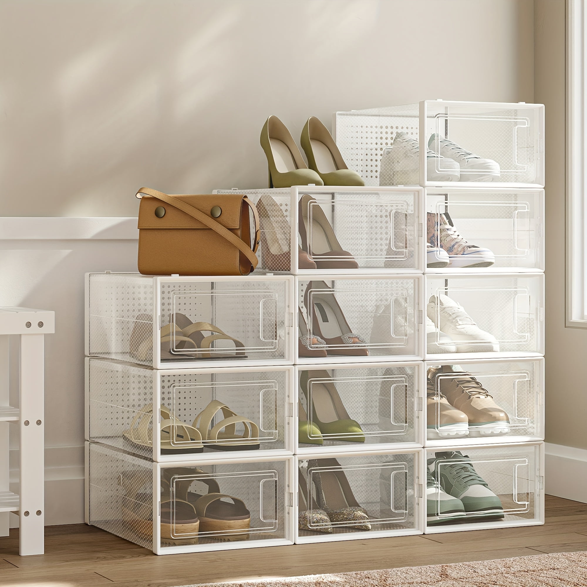 Shoe Boxes, Set of 12, Stackable Transparent Plastic Boxes for Closet ...