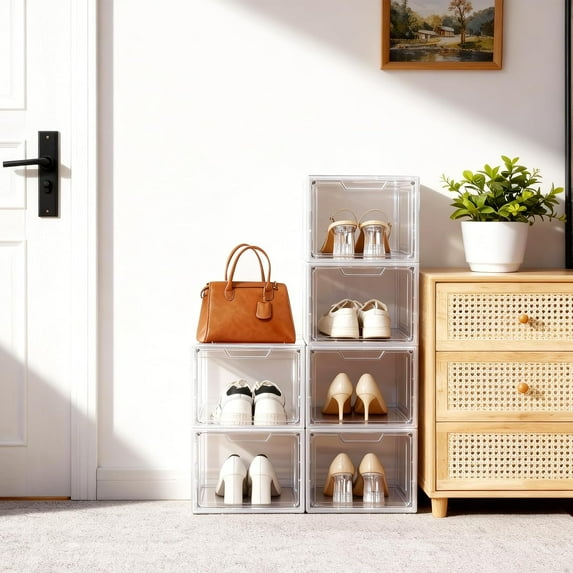 Shoe Boxes with Magnetic Doors and Stackable Design for Hallways, Under ...