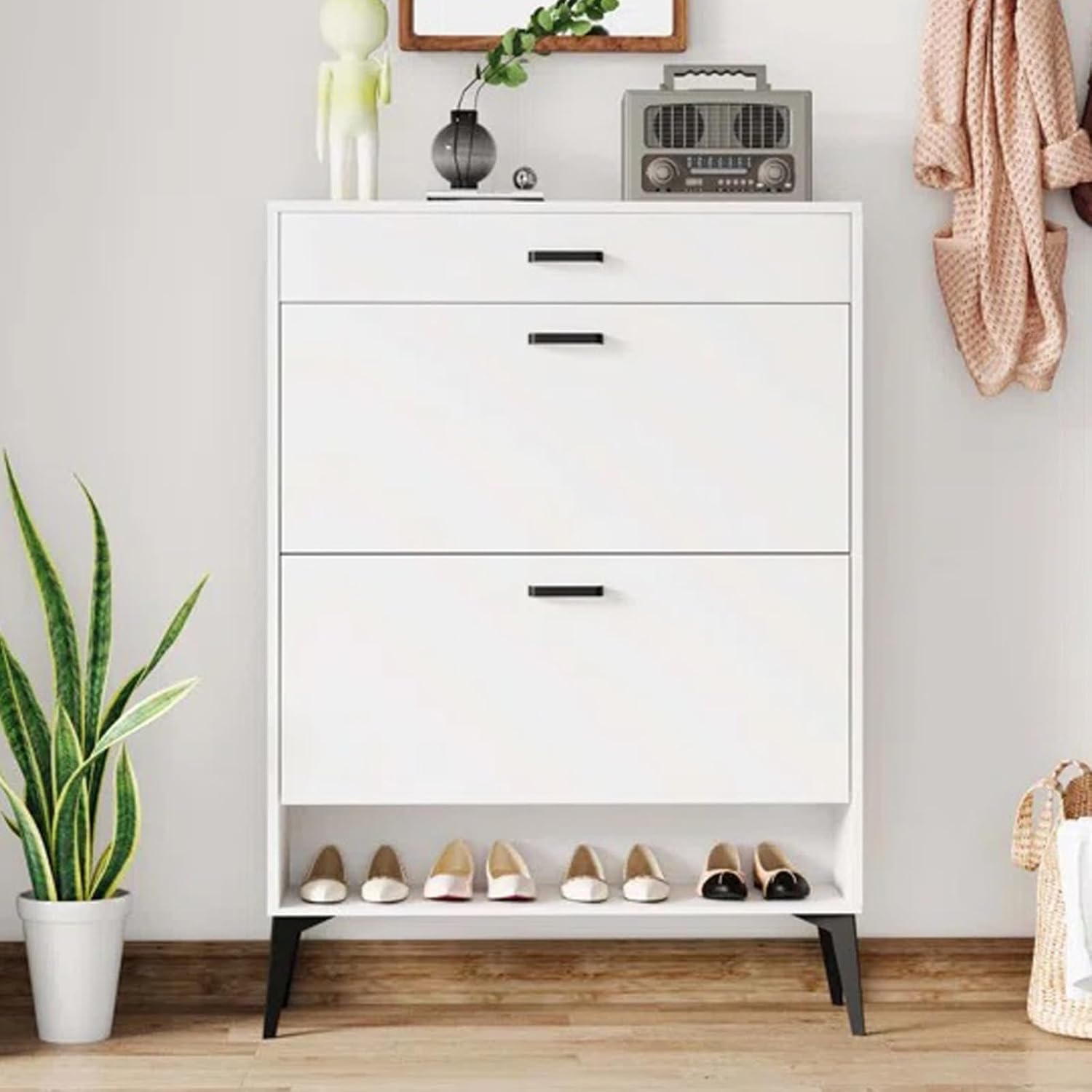Shoe Cabinet with 1 Slide Drawer & 2 Flip Drawers, Freestanding Shoes ...