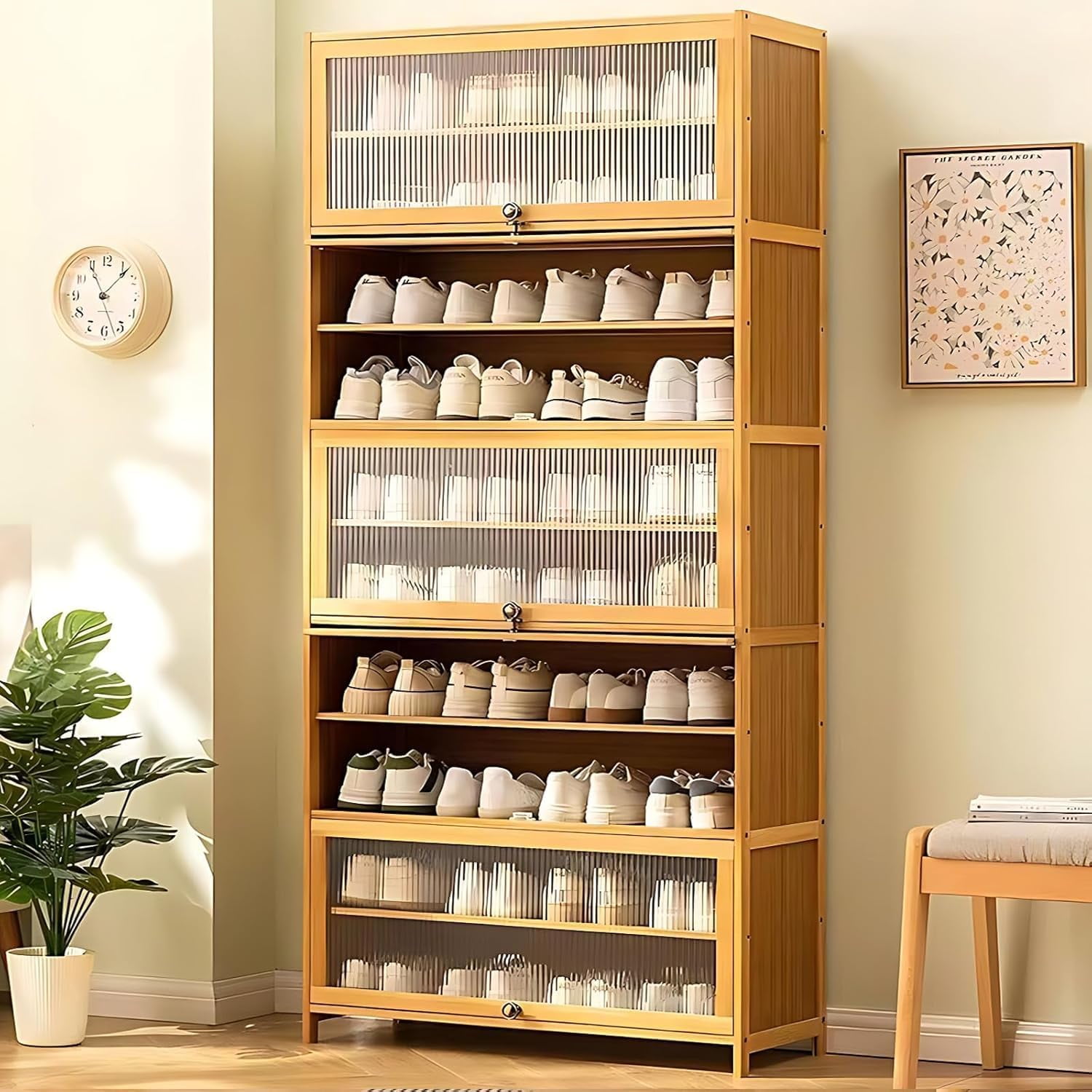 Shoe Cabinet, 10 Tiers 40-45 Pairs Heavy Duty Bamboo Freestanding Shoe ...