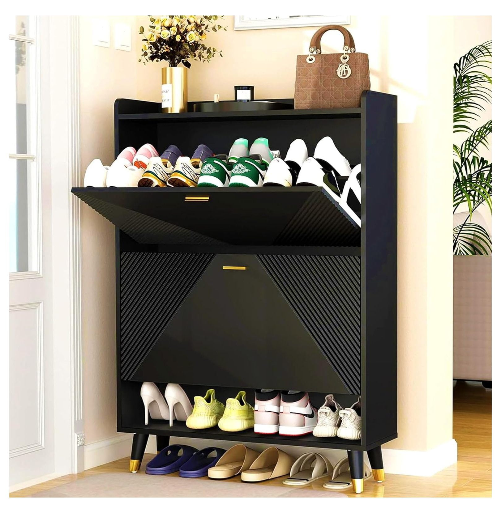 Shoe Cabinet with 2 Drawers, Entryway Shoe Storage Cabinet with Open ...
